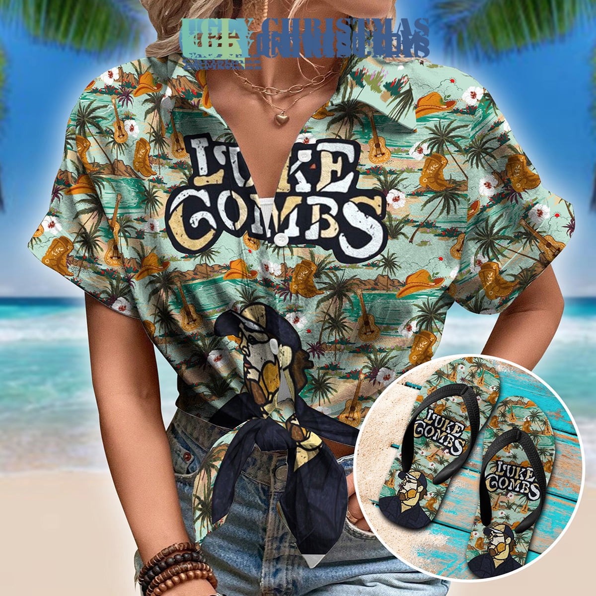Luke Combs Hawaiian Shirts With Summer Flip Flop - Walmart.com