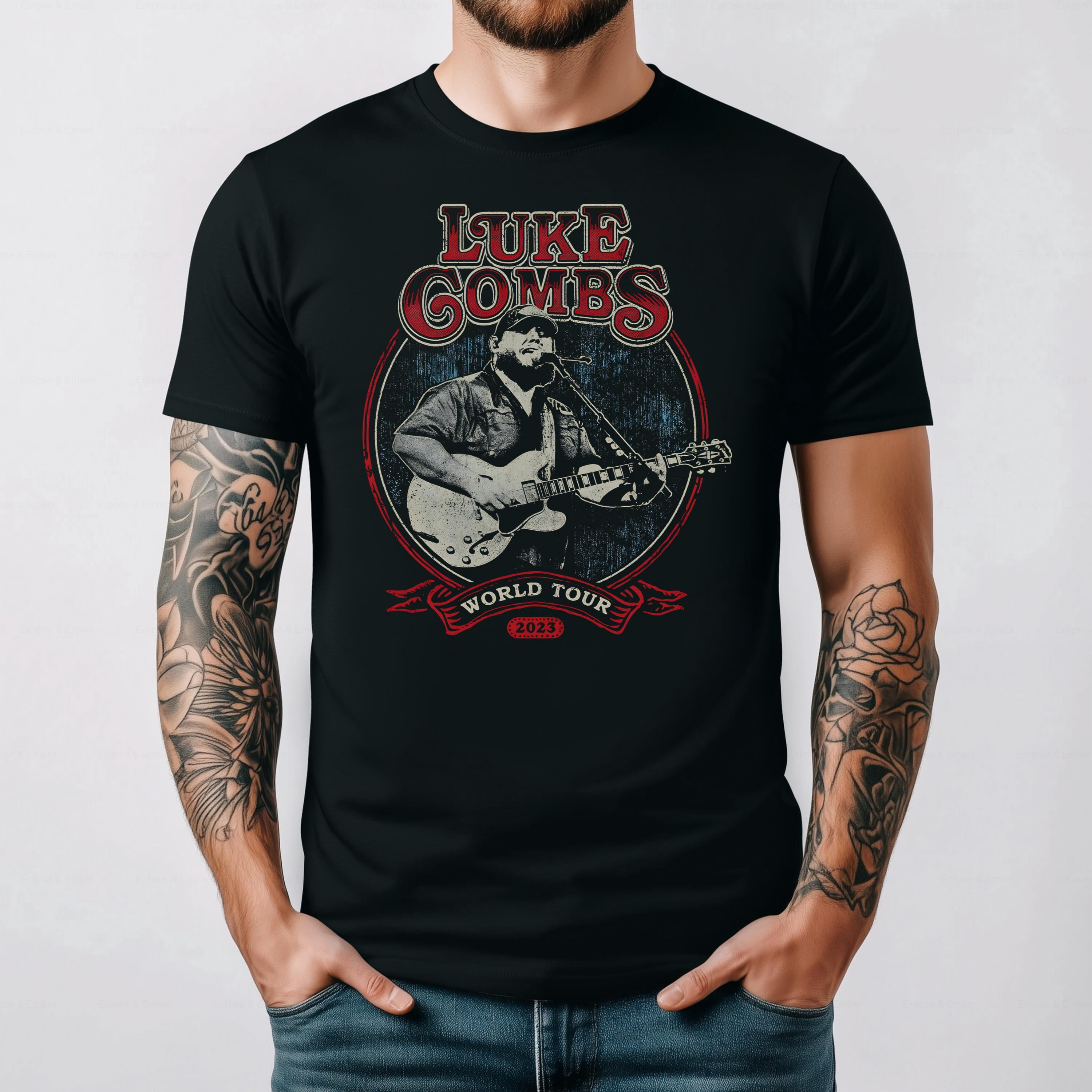 Luke Combs World Tour 2023 Photo Country Music Star Concert Fan T Shirt ...
