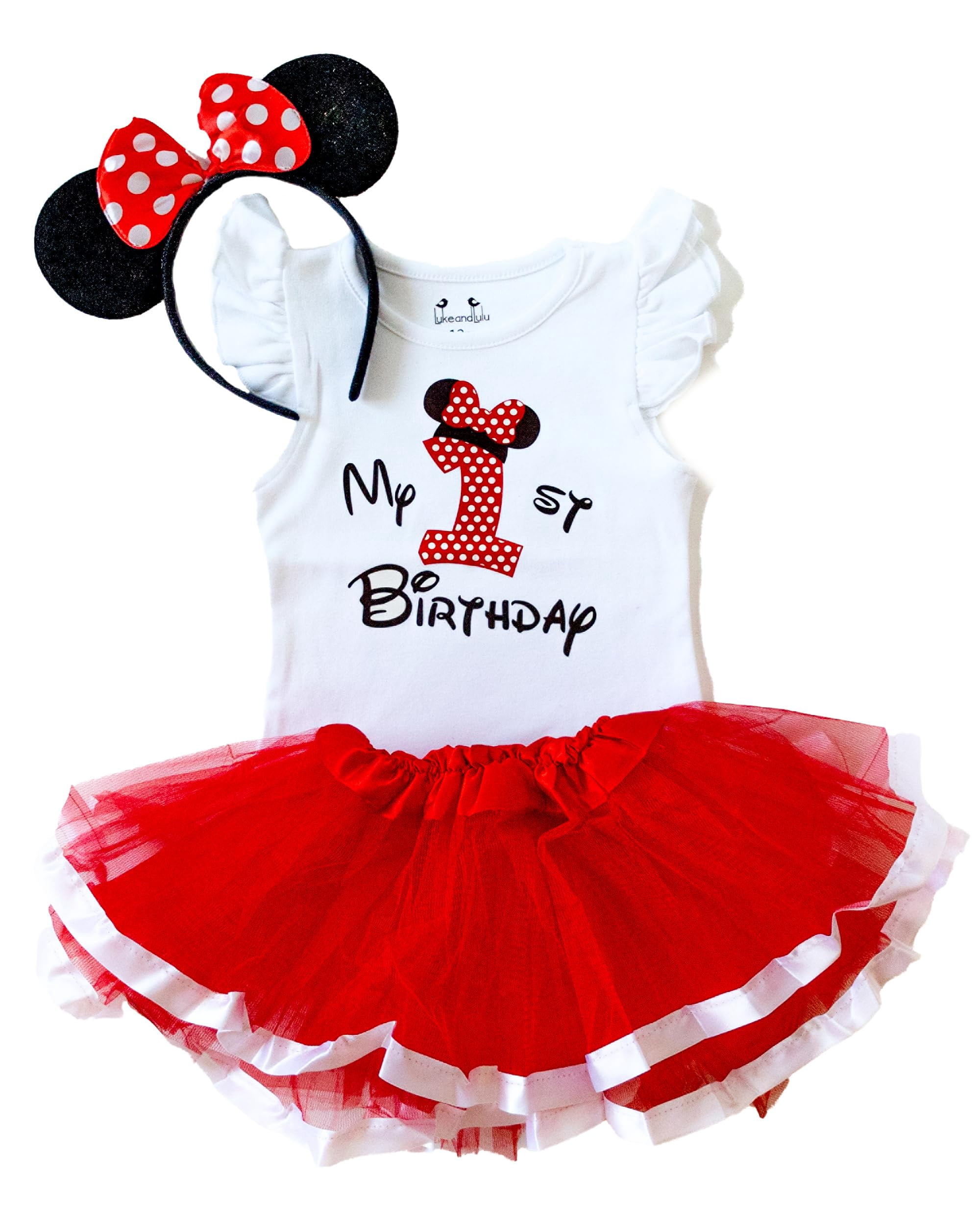 Luke & Lulu Mouse First Birthday Outfit Baby Girl Tutu Set Red and ...