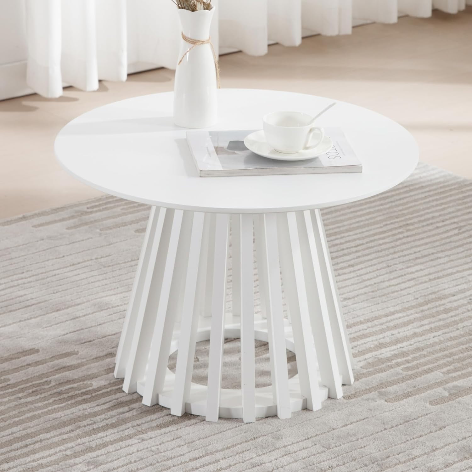 LukeAlon 24" Round Coffee Table, Mid Century Modern Wooden Center Table ...