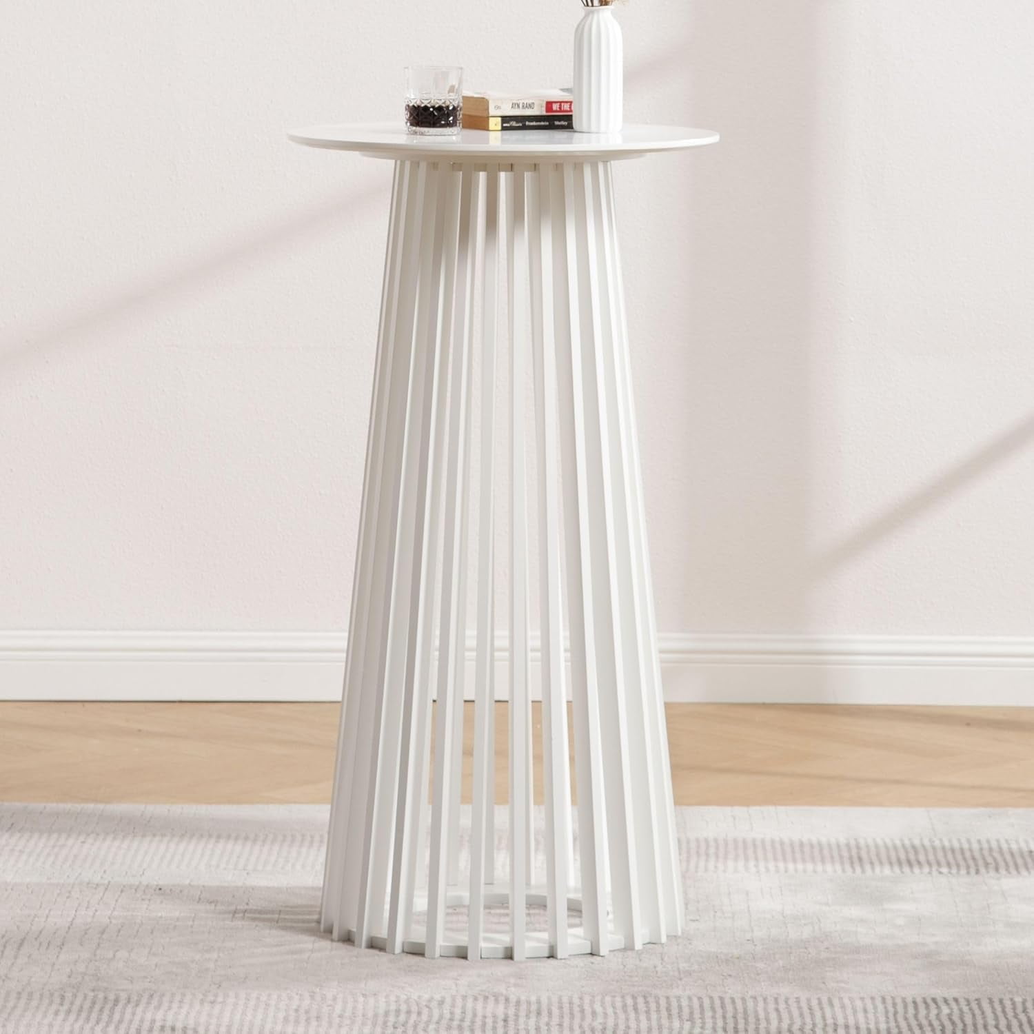 LukeAlon 43.5" High Round Bar Table, Modern Wood Cocktail Table with ...