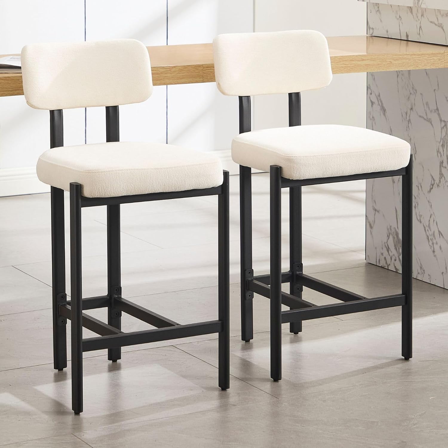 LukeAlon Chenille Counter Stools Set of 2, Upholstered 26" Seat Height ...