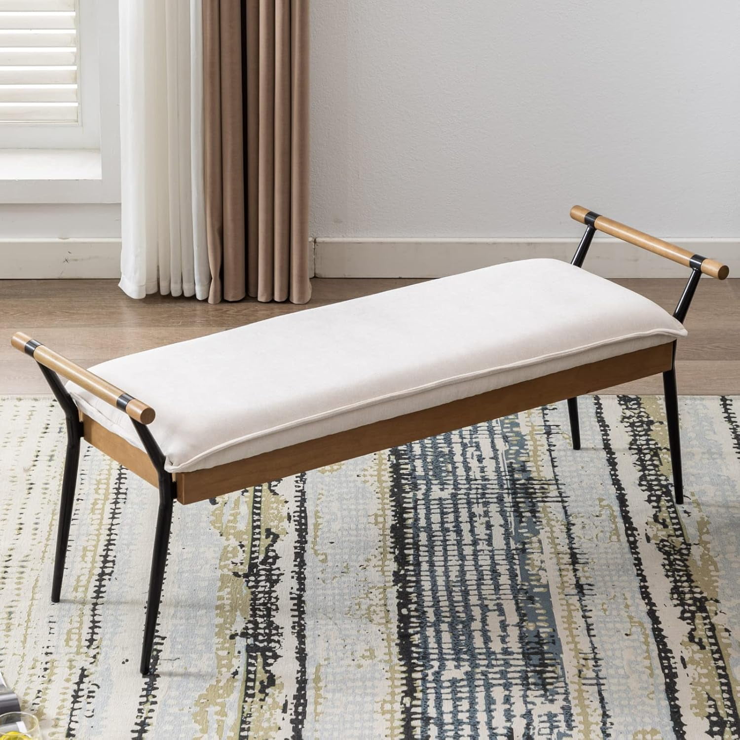 LukeAlon Modern Chenille Entryway Bench, Upholstered End of Bed Bench ...