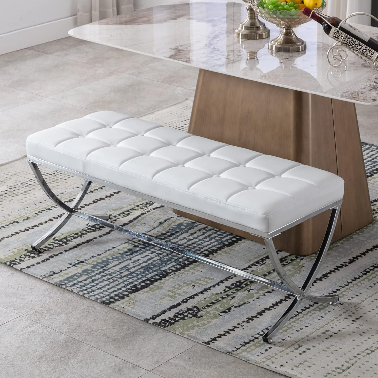 LukeAlon Modern PU Leather Dining Bench, Button Tufted Ottoman Bench ...