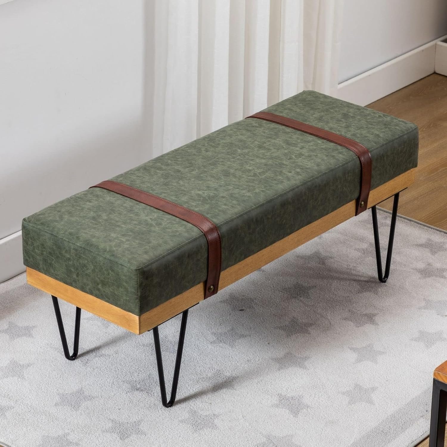 LukeAlon Modern PU Leather Entryway Bench, Upholstered 44" Ottoman ...