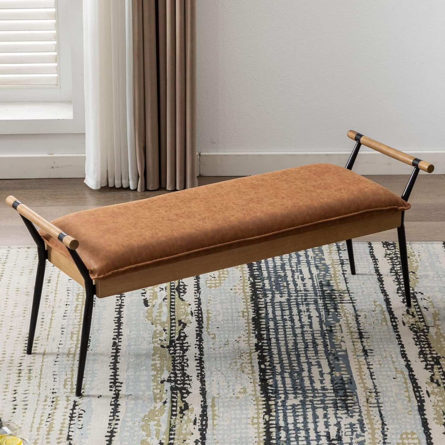 LukeAlon Modern PU Leather Entryway Bench, Upholstered End of Bed Bench ...