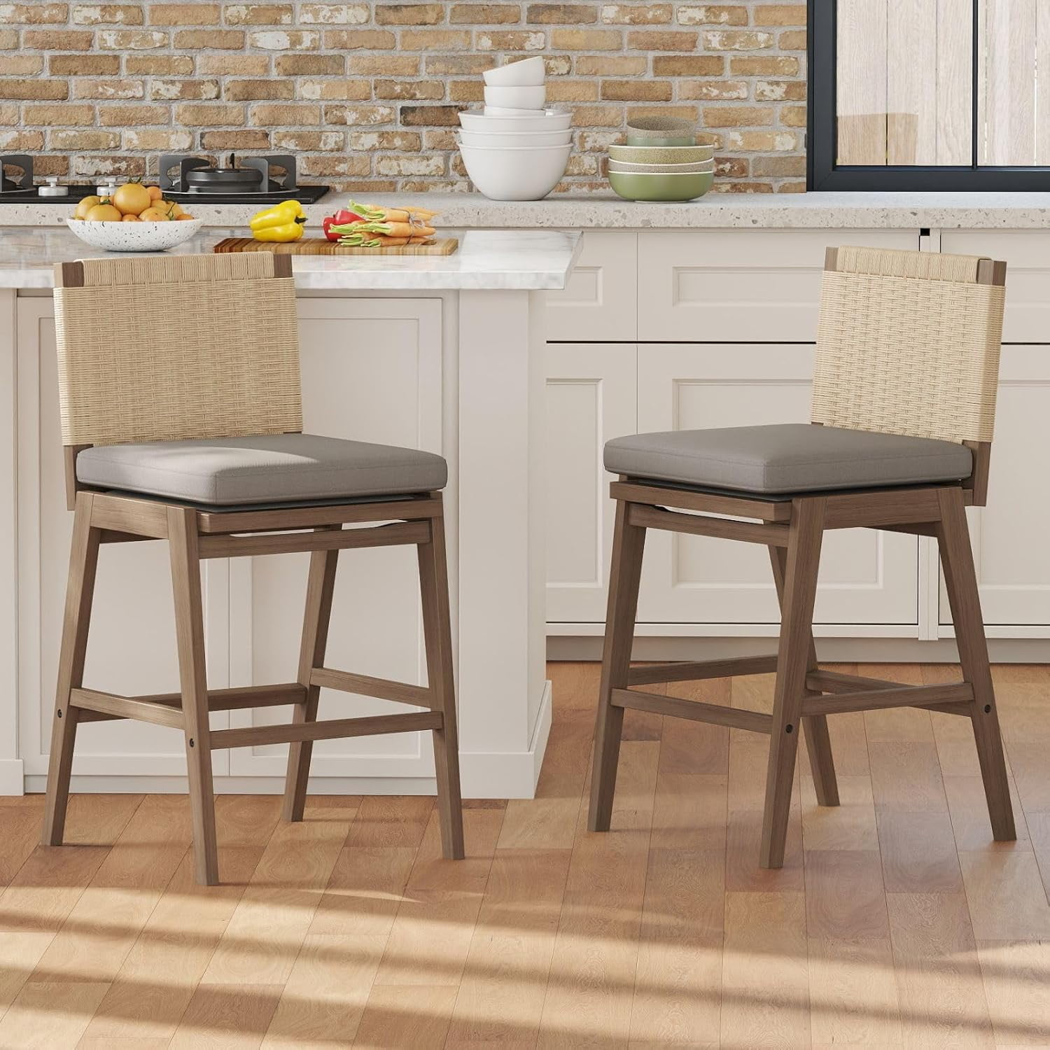 LukeAlon Woven Linen Counter Stools Set of 2, 27.25" Seat Height Low ...