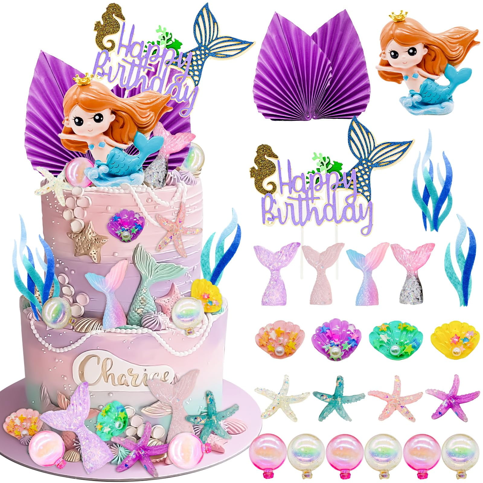 Lukinuo Mermaid Cake TWE5 Toppers 24pcs Little Mermaid Figurine Under ...