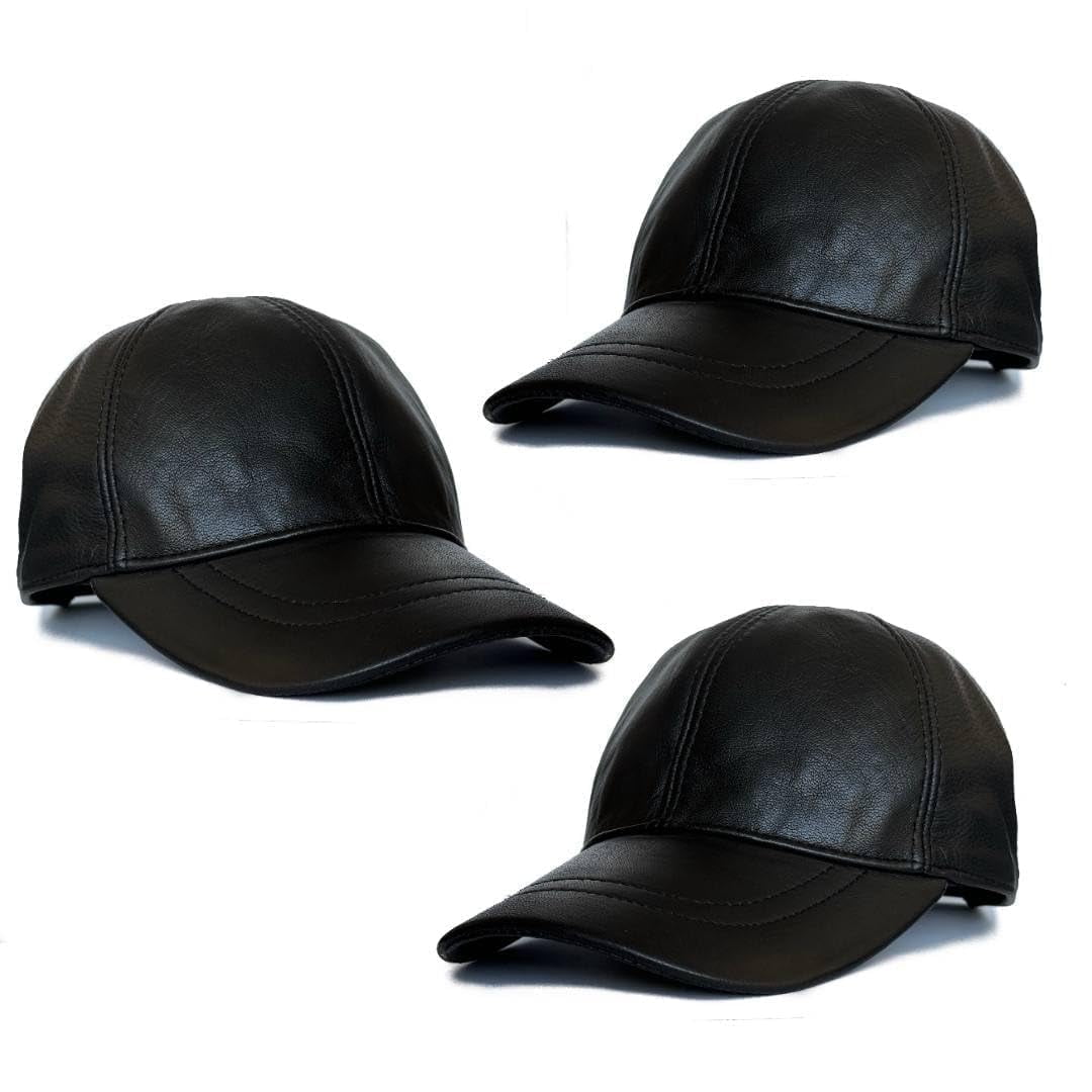 Lukkizara 3 Pack Black Leather Baseball Caps, Adult Unisex, Classic Fit ...