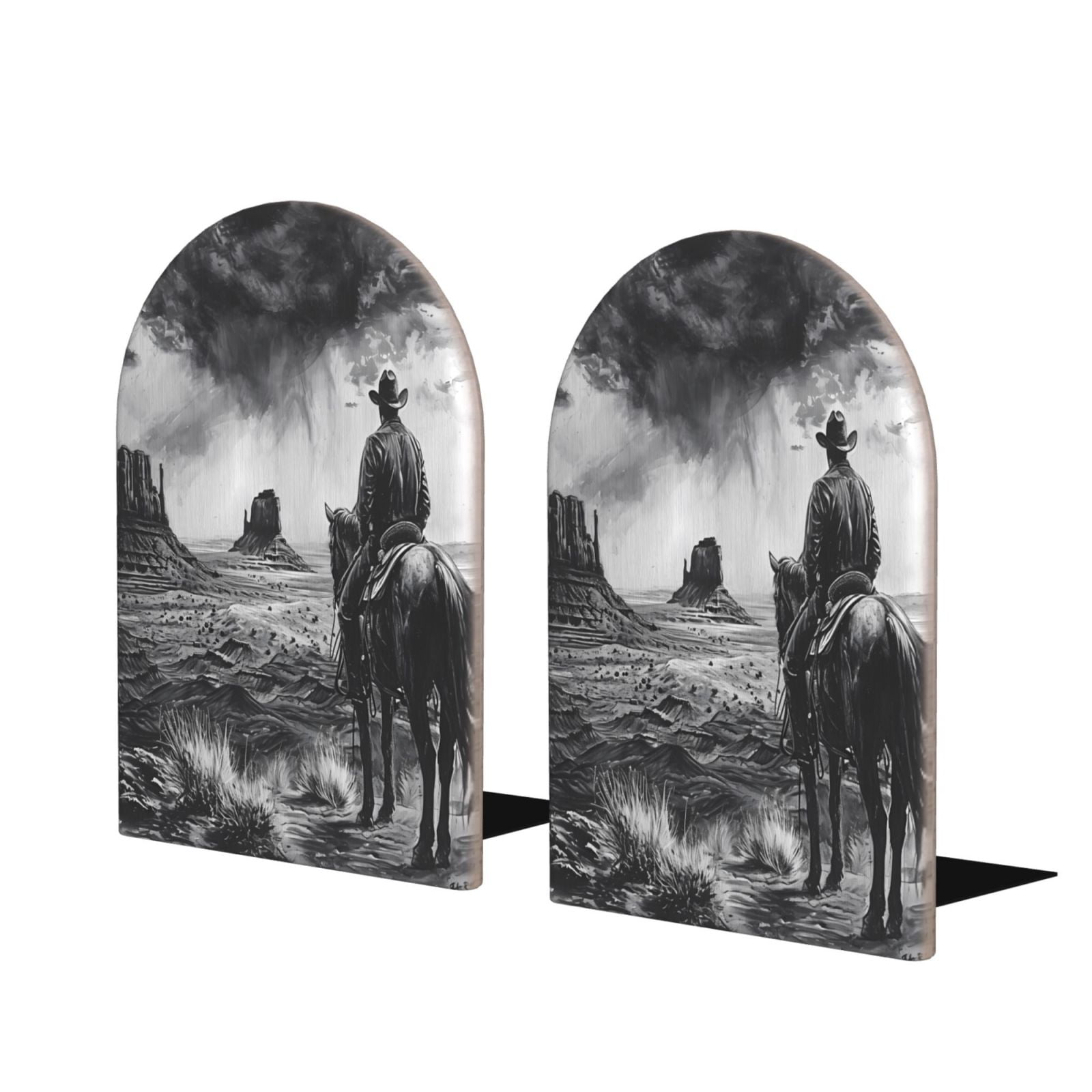 Lukts 60s Black White Western Cowboy for Wooden Bookends, Heavy Duty ...