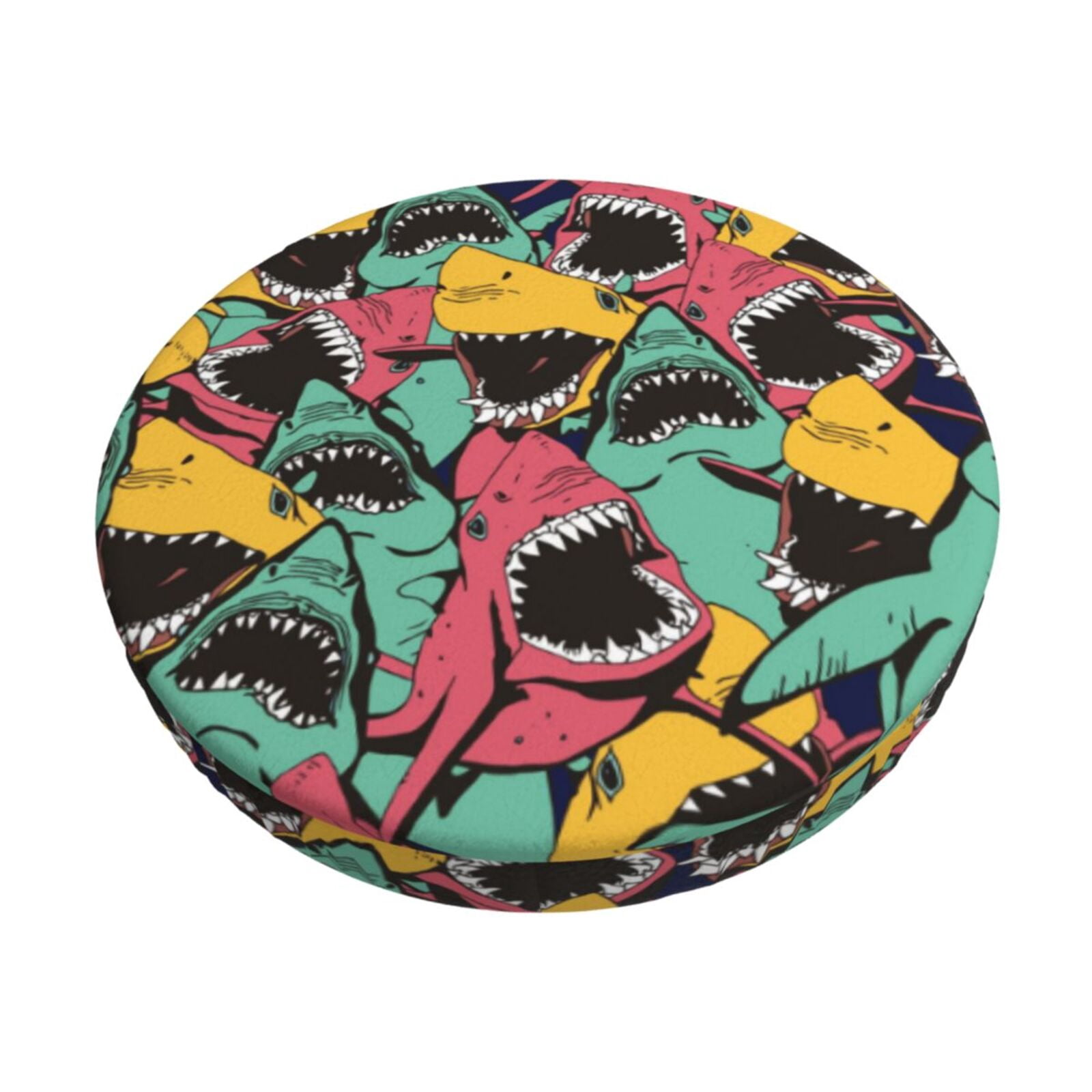 Lukts Angry Shark Pattern Bar Stool Covers 12"-14" Round Crease ...