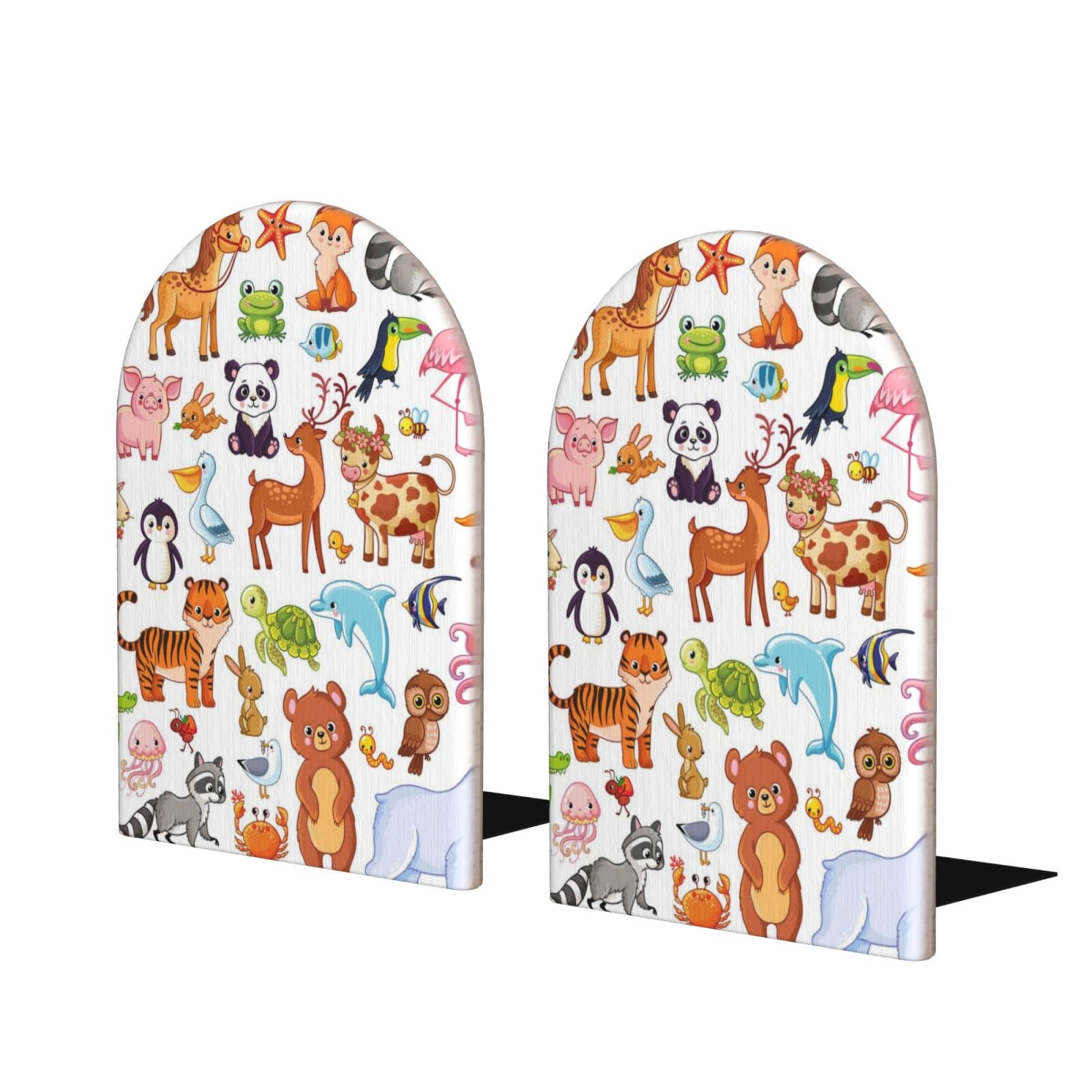 Lukts Animal Cartoon Style for Wooden Bookends, Heavy Duty Metal ...