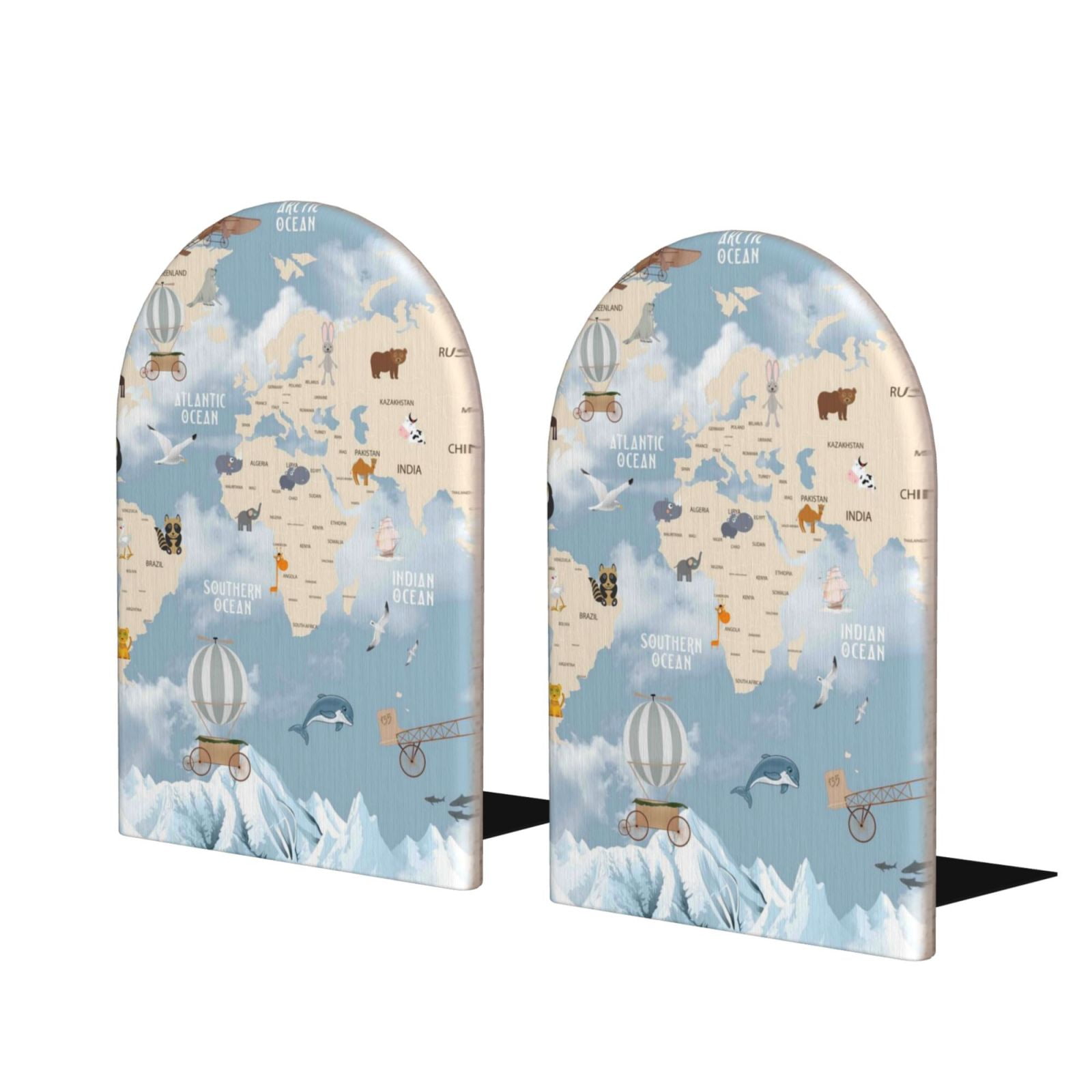 Lukts Animals Travel World Map for Wooden Bookends, Heavy Duty Metal ...