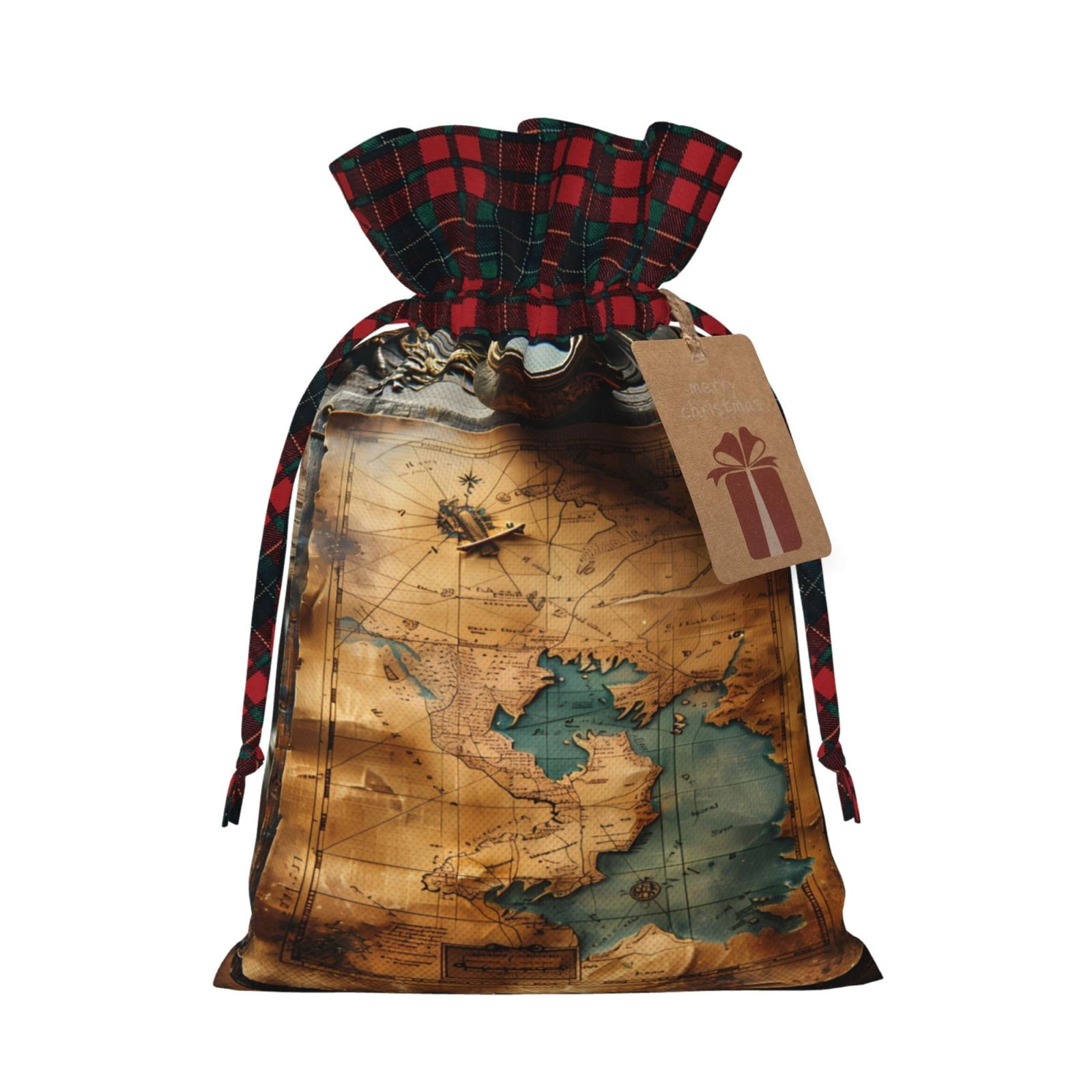 Lukts Antique Map Adventure Scene for Colorblock Linen Drawstring Bag ...