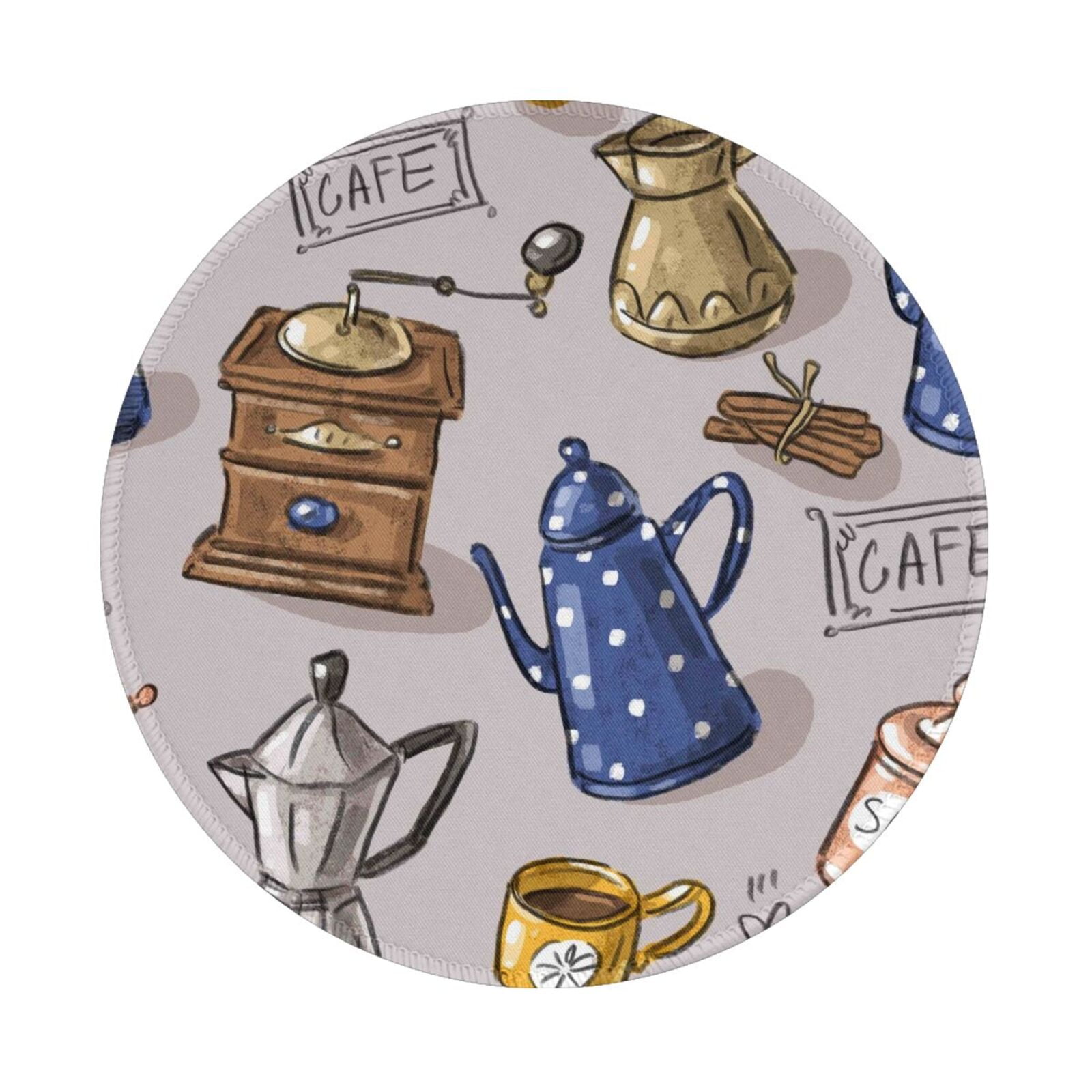 Lukts Antique Vintage Teapot Coffee Grinder Print Round Mouse Pad With ...
