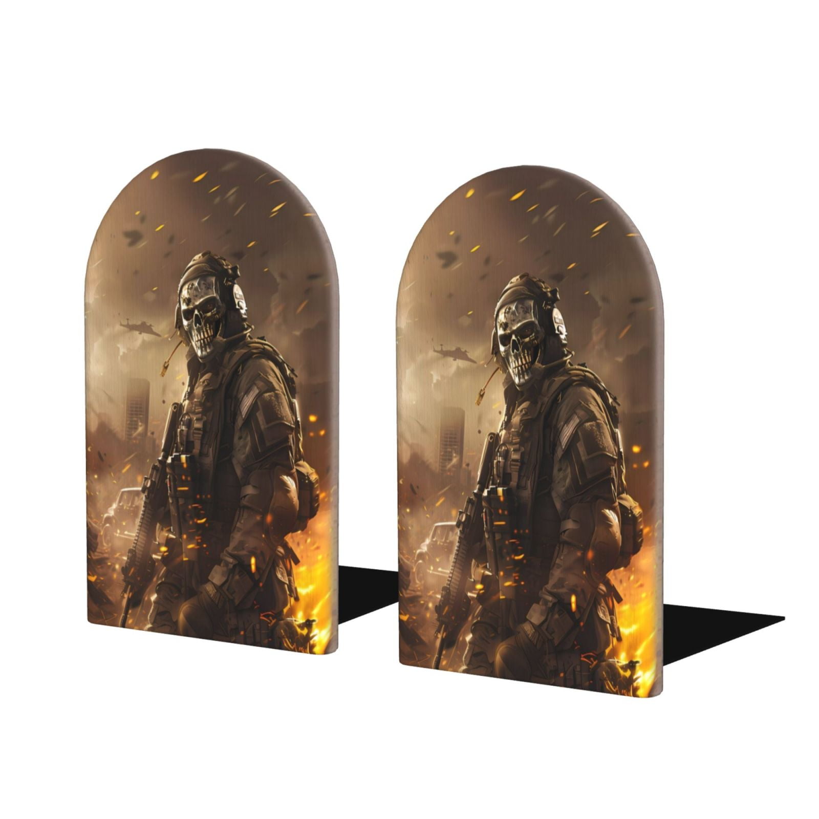 Lukts Apocalyptic Skull Soldier Print Wood Bookends,Non-Skid Bookend ...