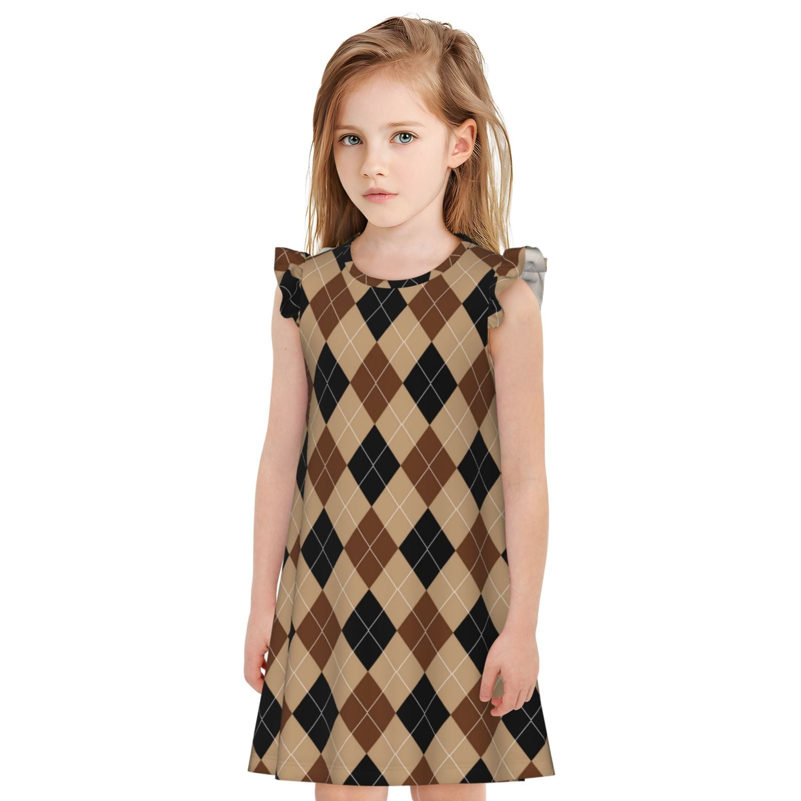 Lukts Argyle of brown Print Girls Nightgowns Cute Princess Sleepwear ...