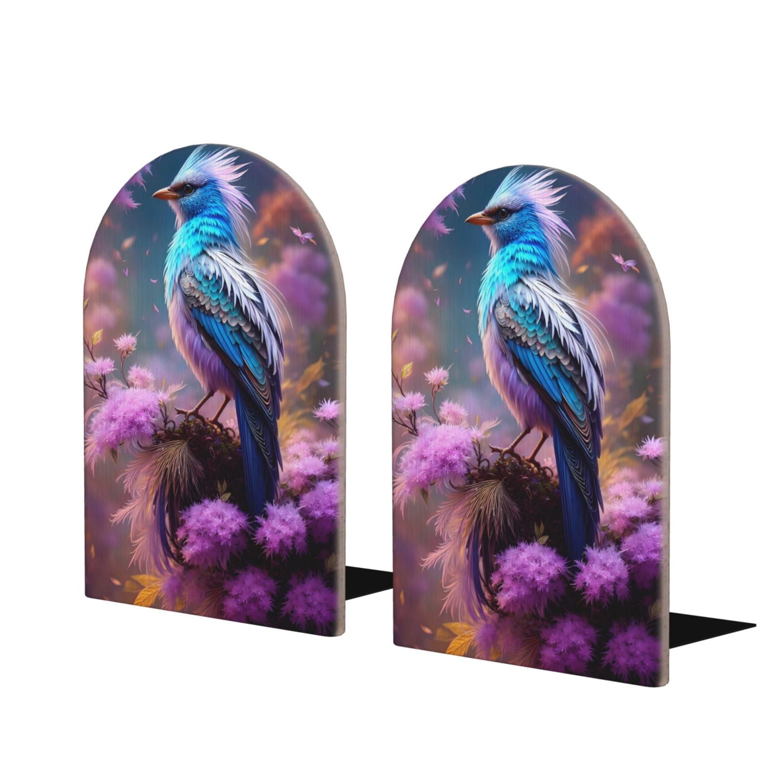 Lukts Beautiful Flower Blue Bird for Wooden Bookends, Heavy Duty Metal ...