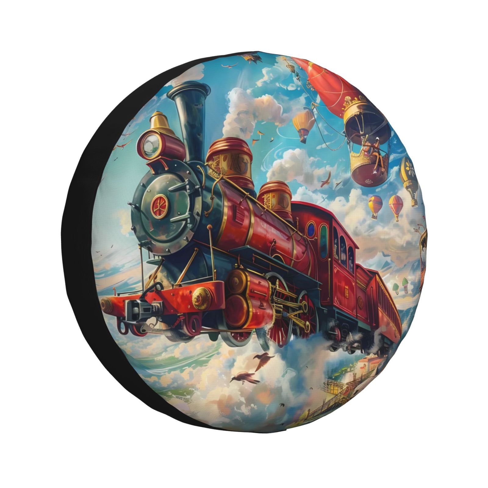 Lukts Beautiful Red Train Hot Air Balloon Tire Covers: Waterproof, dust-proof, universal fit for ...