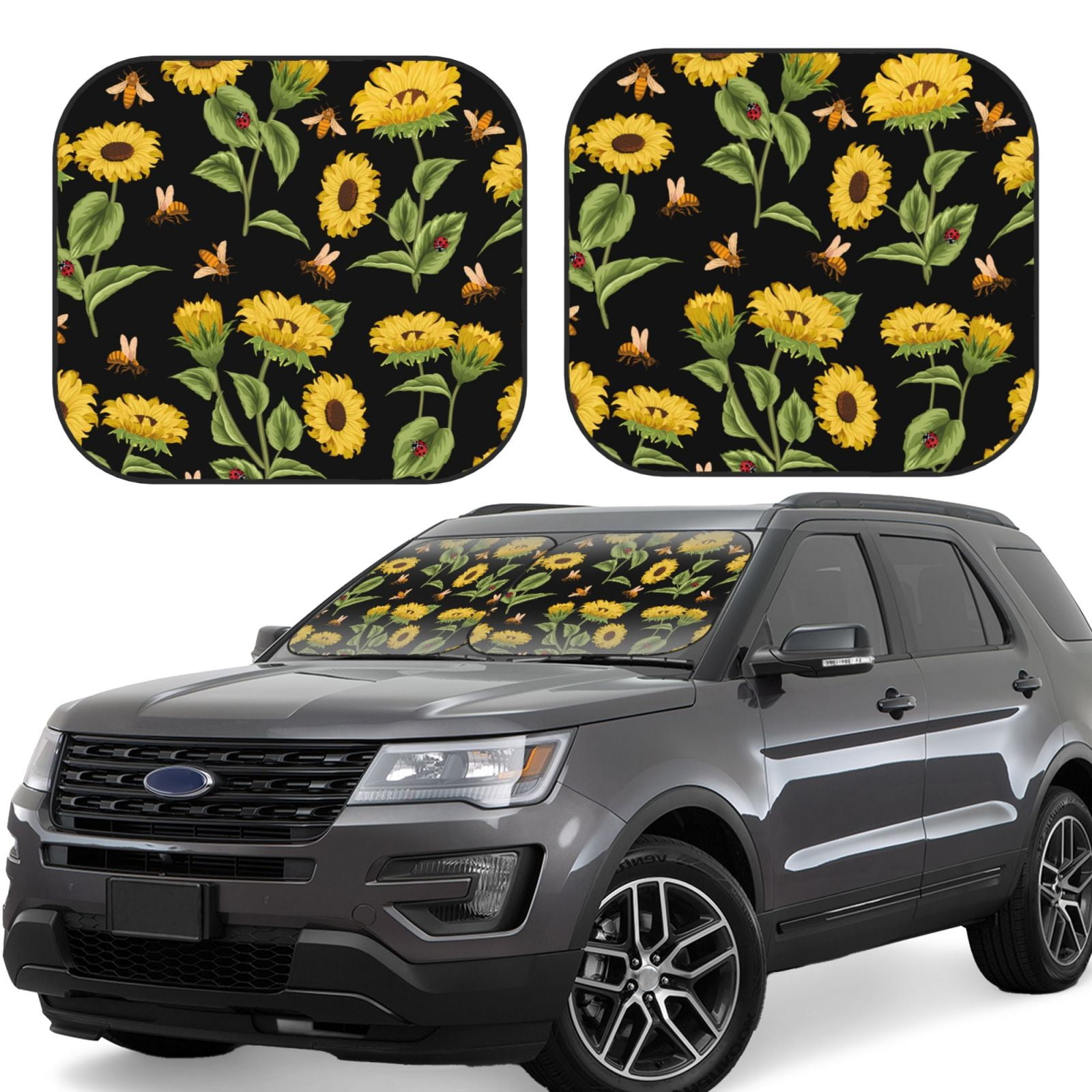 Lukts Bees And Sunflowers Print 2 Piece Car Sun Shade Windshield ...