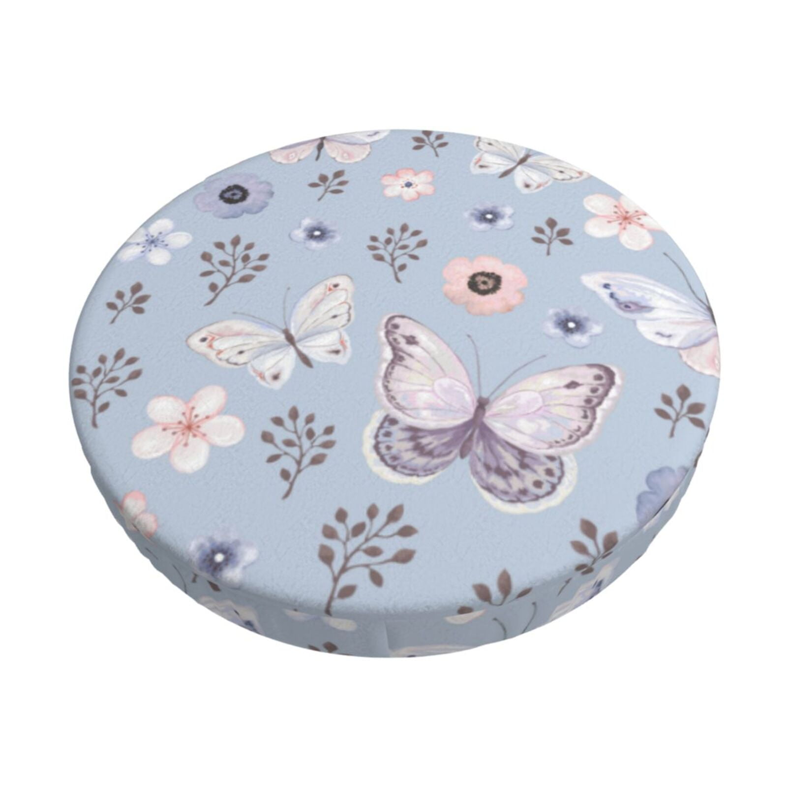Lukts Blue Butterfly Bar Stool Covers 12"-14" Round Crease-Resistant ...