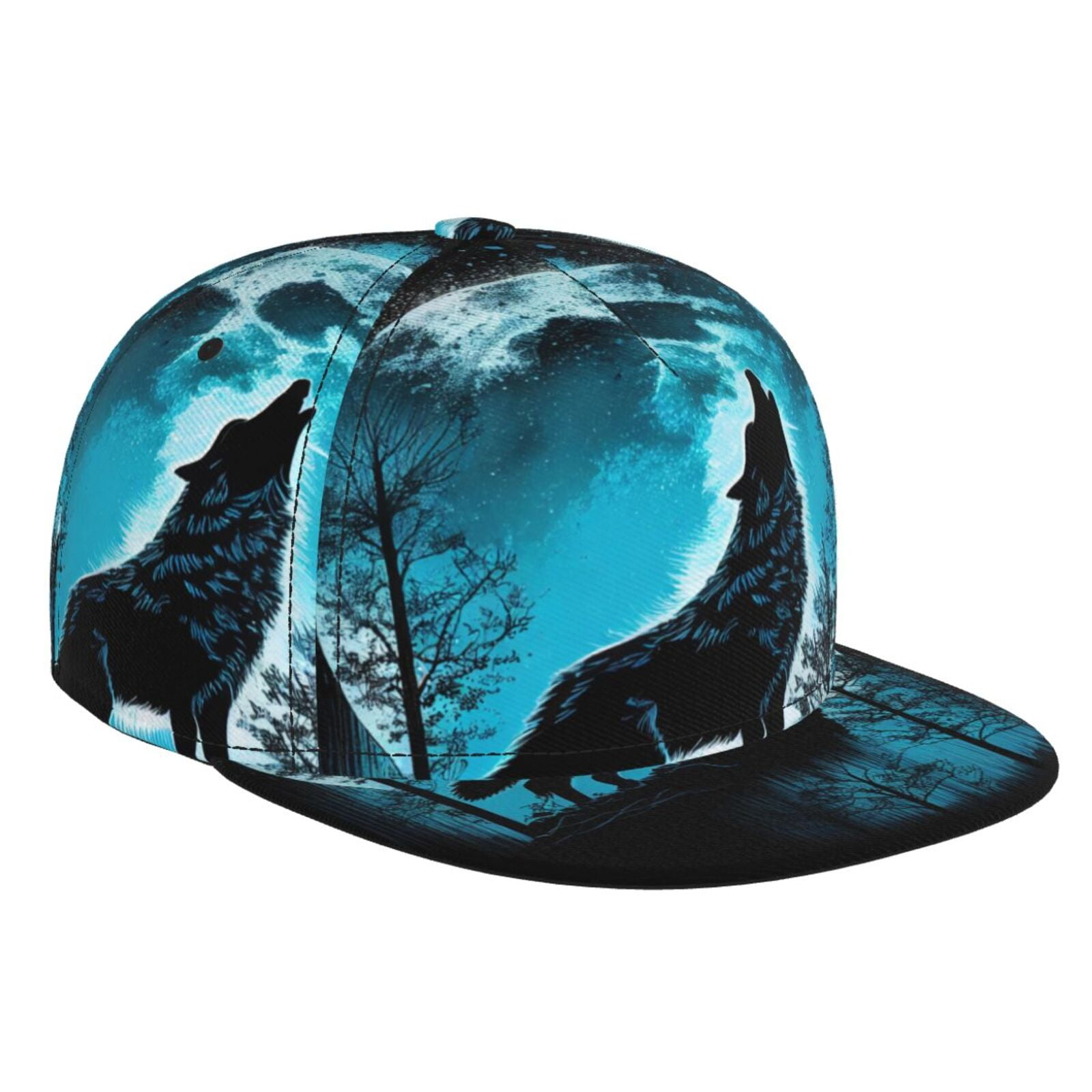 Lukts Blue Full Moon Wolf for Flat Brim Baseball Cap, Sun Protection ...