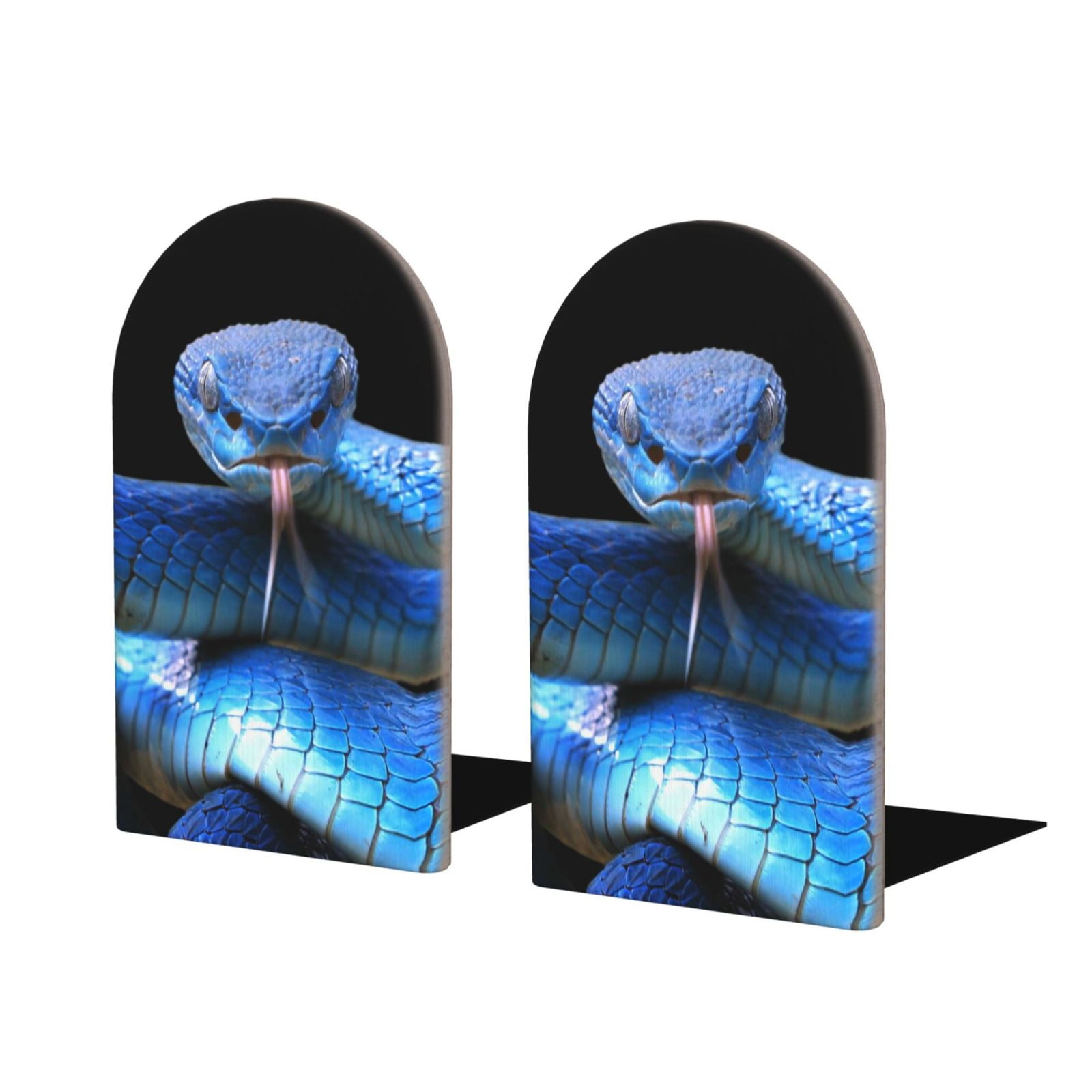 Lukts Blue Viper Snake Print Wood Bookends,Non-Skid Bookend for Shelves ...