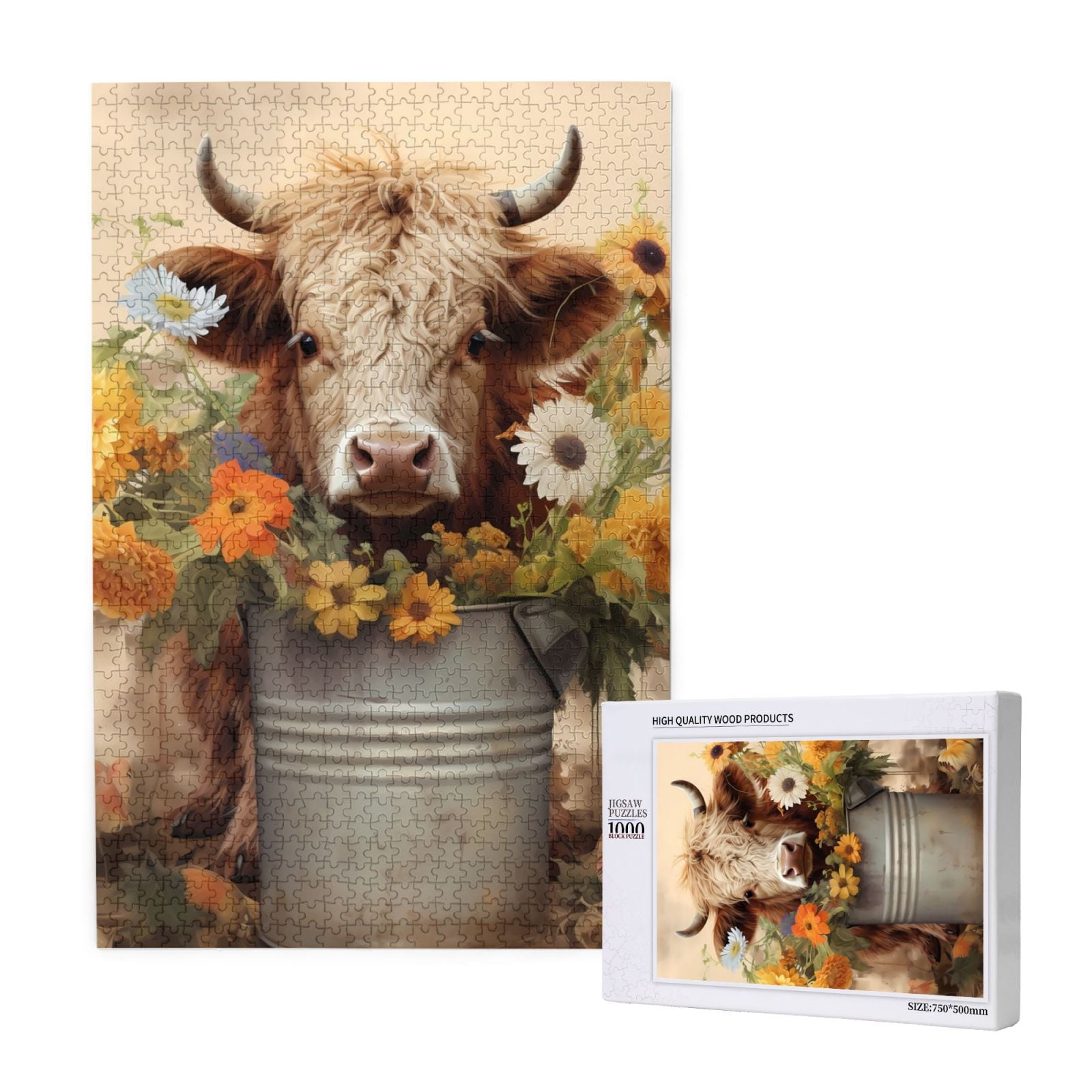 Lukts Bucket Flower Cow for Jigsaw Puzzles,Puzzles for Adults and ...