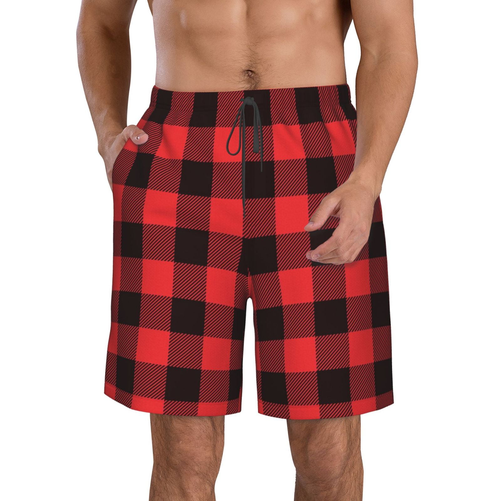 Lukts Buffalo Plaid Red Black Mens Swim Trunks Quick Dry Swim Shorts ...