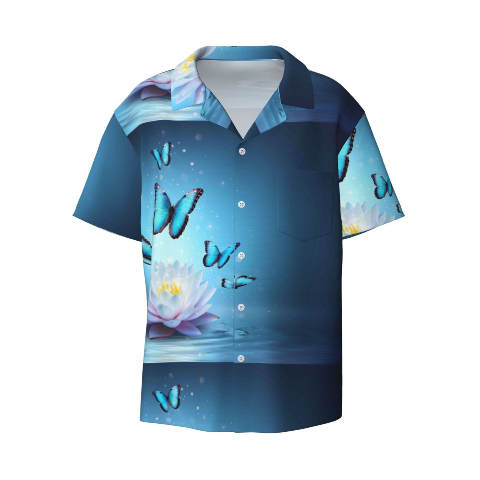 Lukts Butterflies And Waterlily In Water Men's Hawaiian Shirt Beach ...