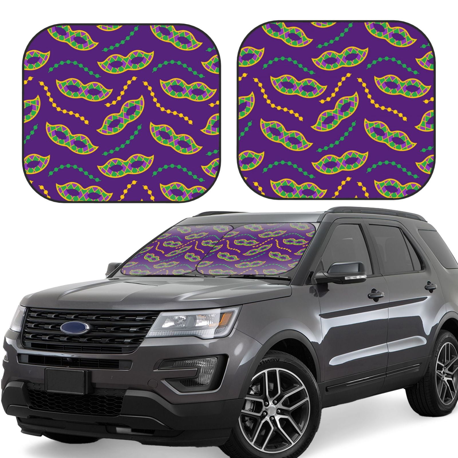 Lukts Carnival Masks And Beads Print 2 Piece Car Sun Shade Windshield ...