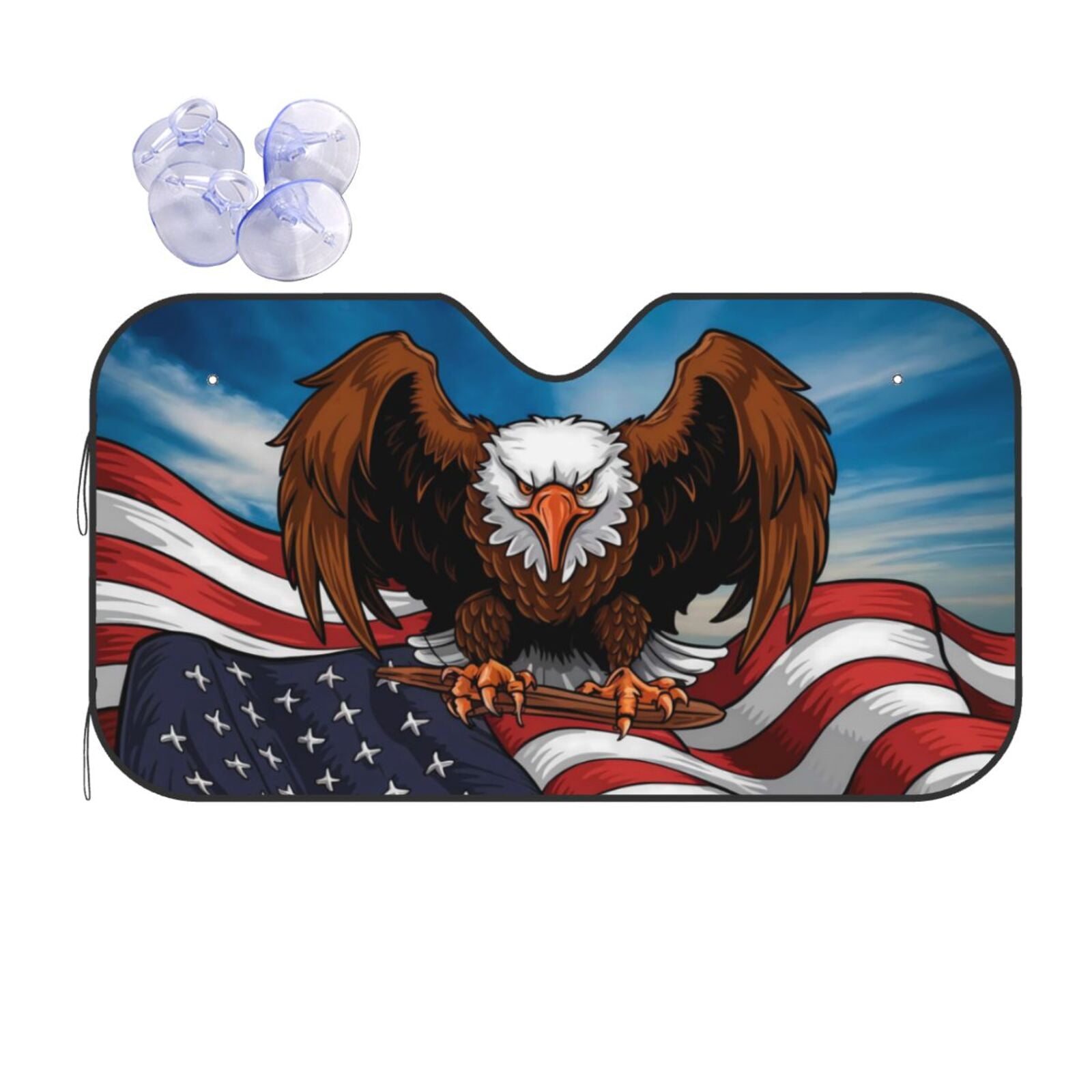 Lukts Cartoon Bald Eagle USA Car Windshield Sun Shade with Storage ...