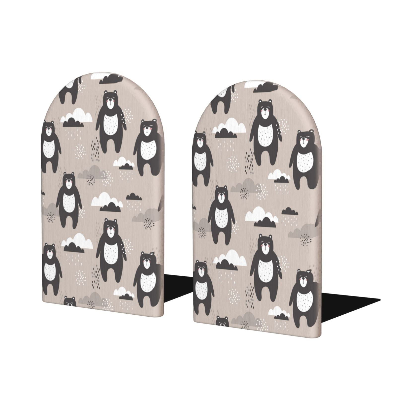 Lukts Cartoon Bear Brown Print Wood Bookends,Non-Skid Bookend for ...