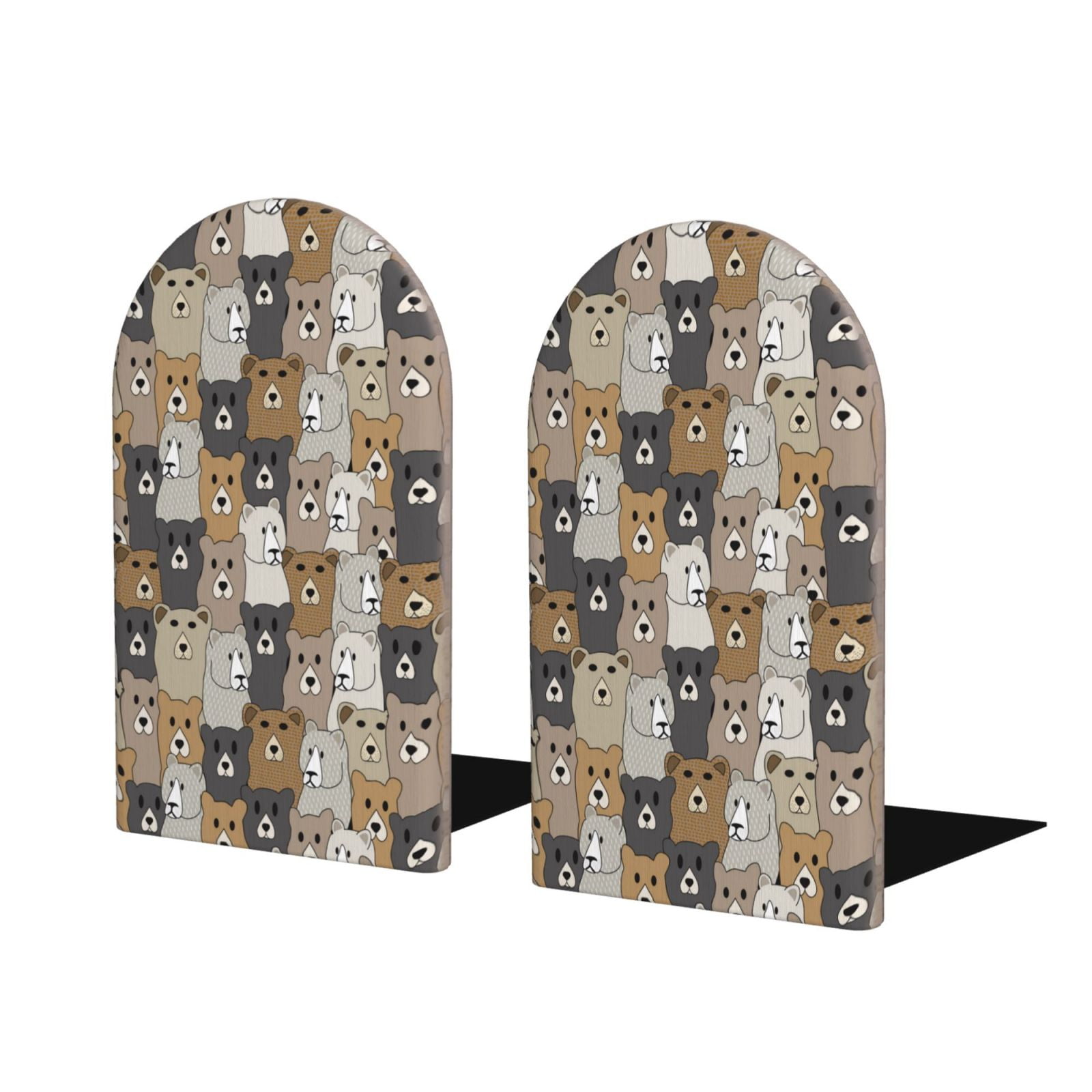 Lukts Cartoon Bear Print Wood Bookends,Non-Skid Bookend for Shelves ...