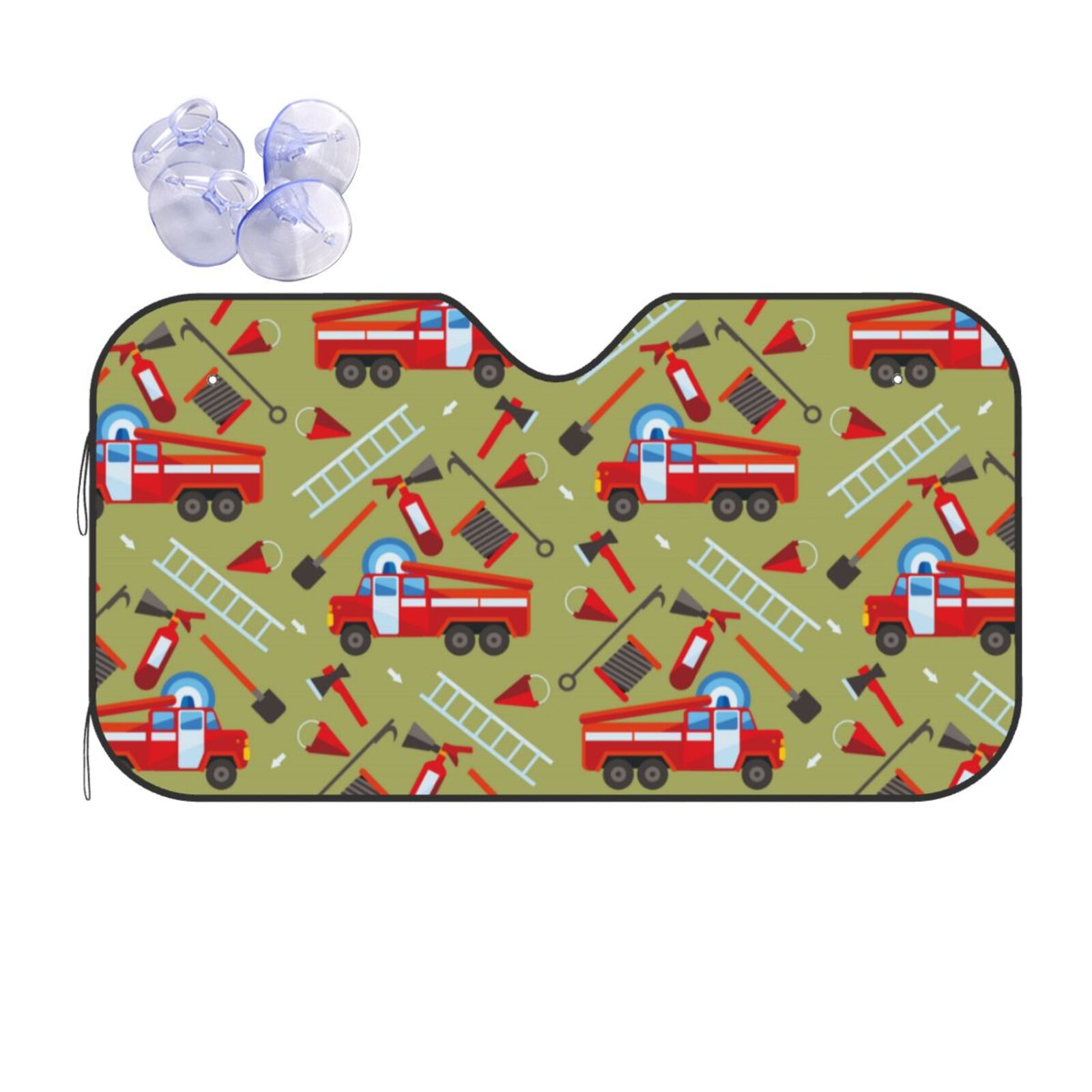Lukts Cartoon Fire Truck Car Windshield Sun Shade With Storage Pouch ...