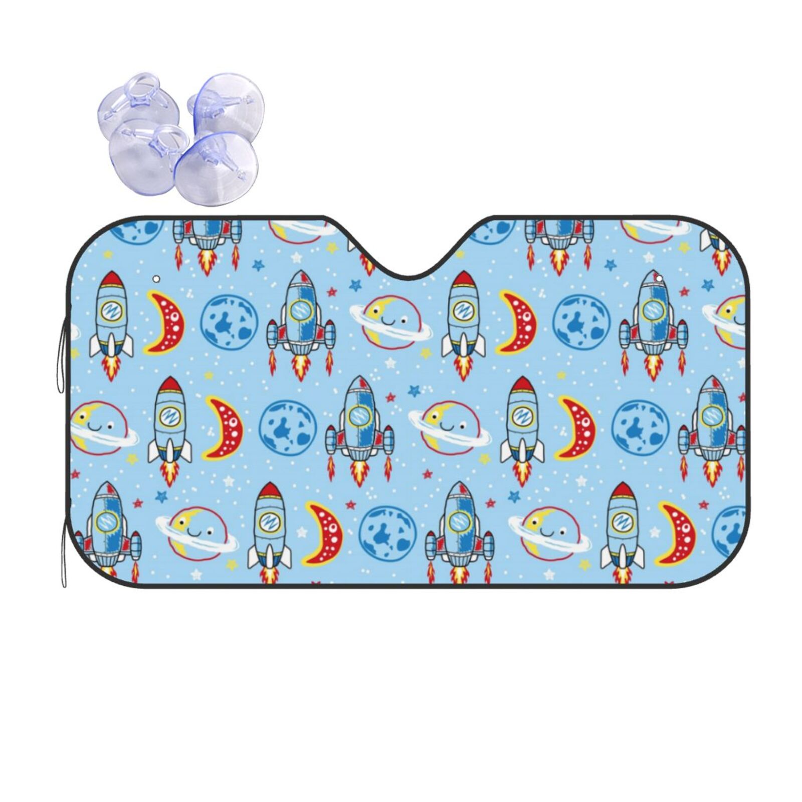 Lukts Cartoon Rocket With Space Car Windshield Sun Shade with Storage ...