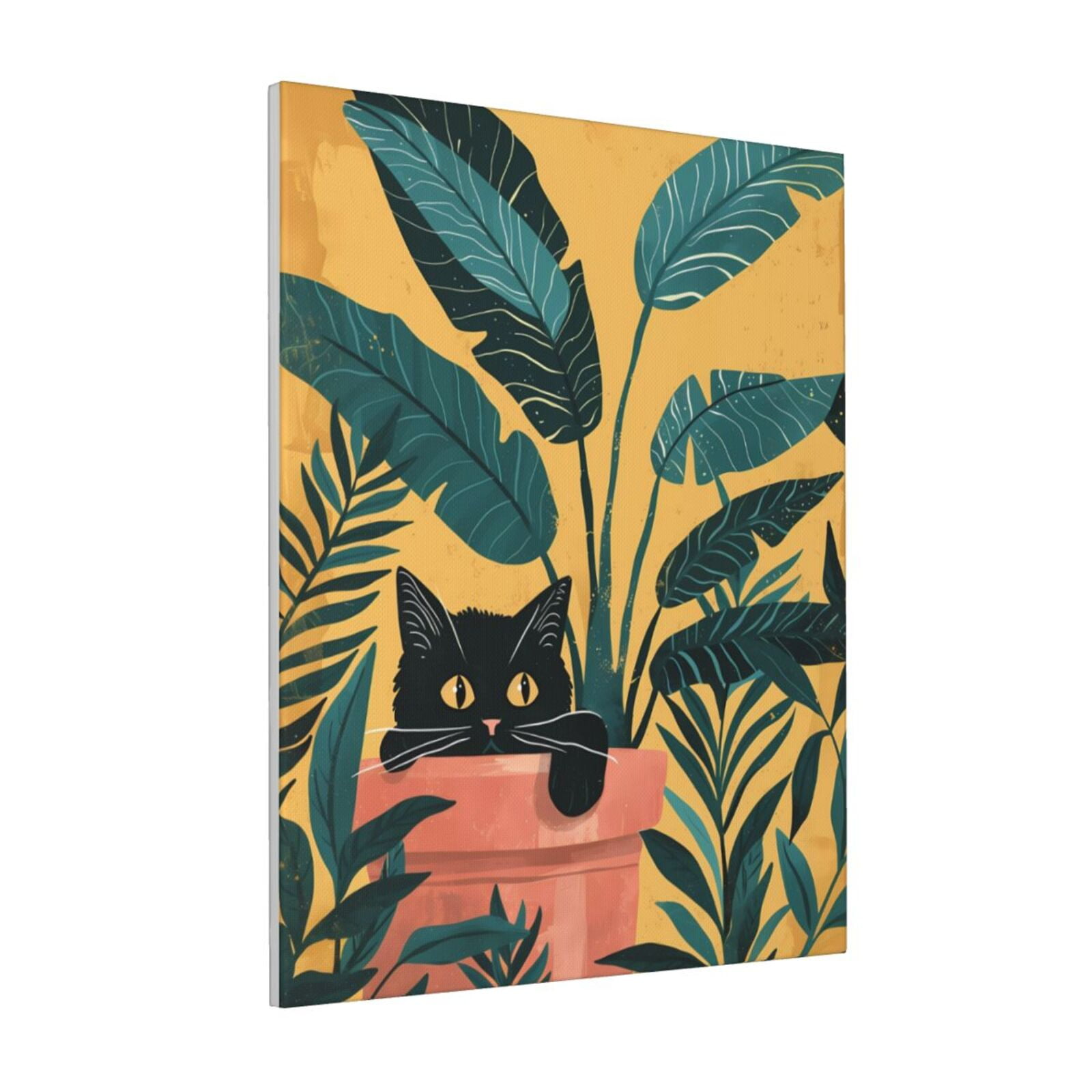 Lukts Cat Hiding In Potted Plants for Canvas Decorative Paintings, Waterproof Hanging Wall ...