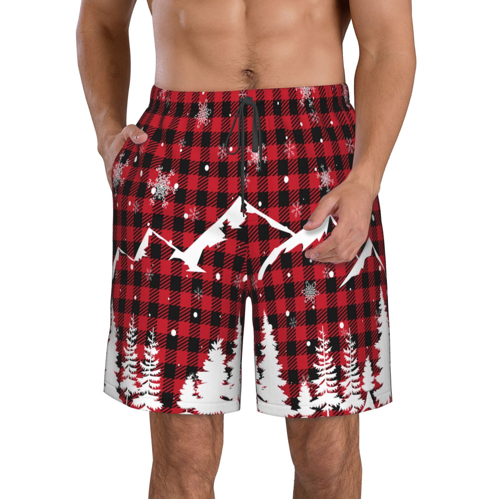 Lukts Christmas Tree Buffalo Plaid Mens Swim Trunks Quick Dry Swim ...