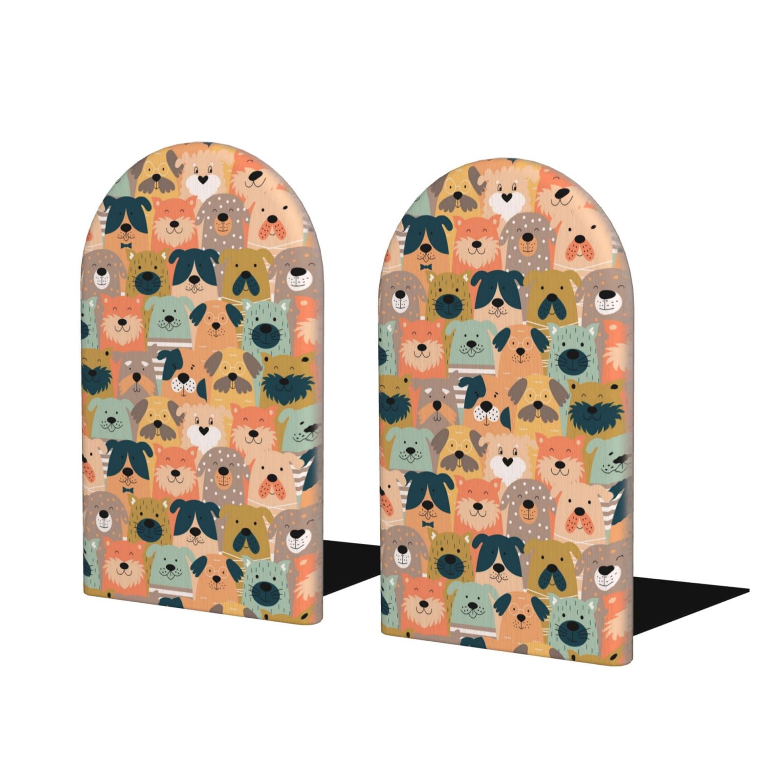 Lukts Colorful Dogs Print Wood Bookends,Non-Skid Bookend for Shelves ...