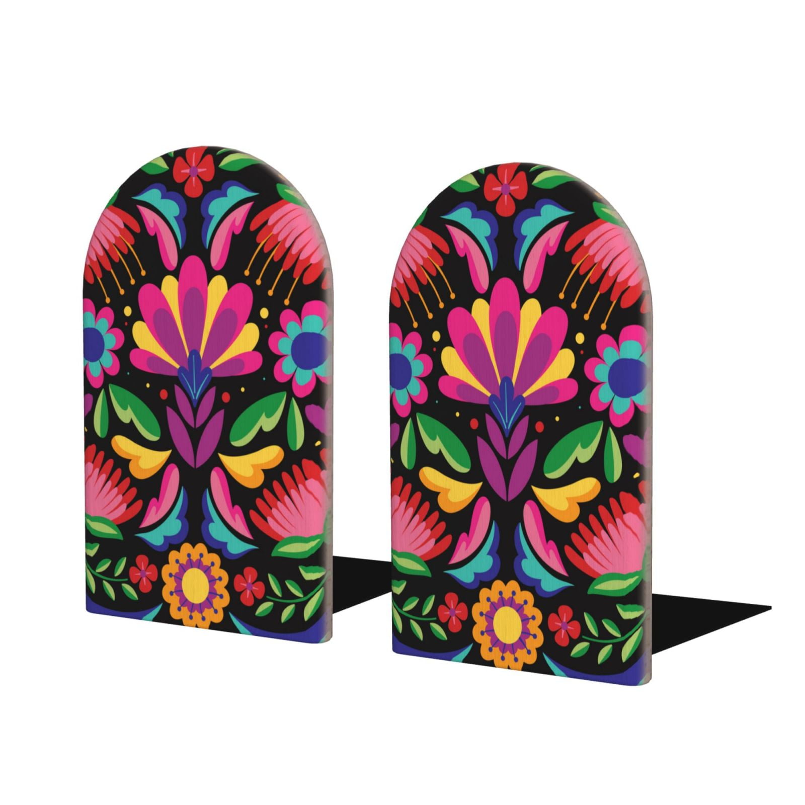 Lukts Colorful Floral Embroidery Mexican Print Wood Bookends,Non-Skid ...