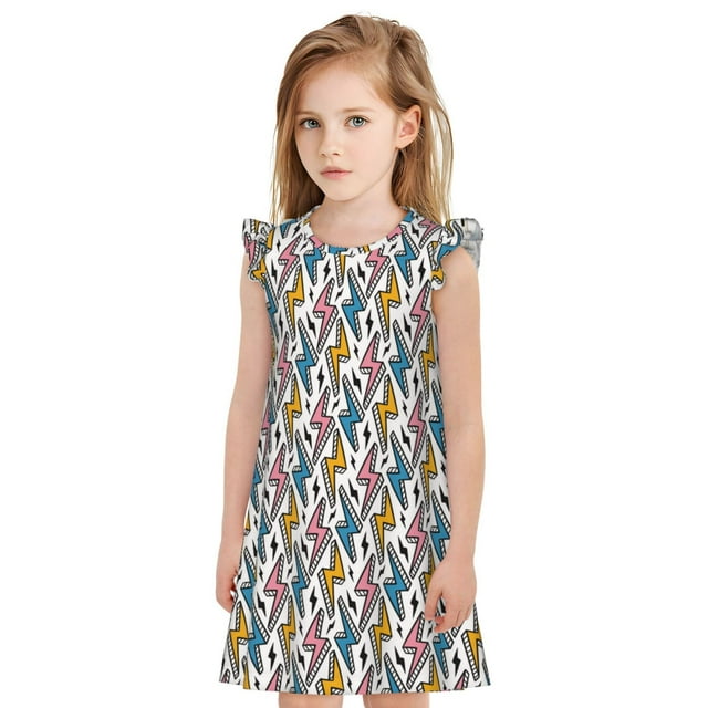 Lukts Colorful Lightning Bolts Print Girls Nightgowns Cute Princess ...