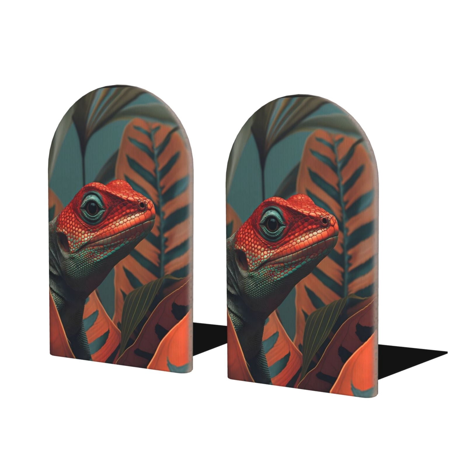 Lukts Colorful Reptile And Leaves Print Wood Bookends,Non-Skid Bookend ...