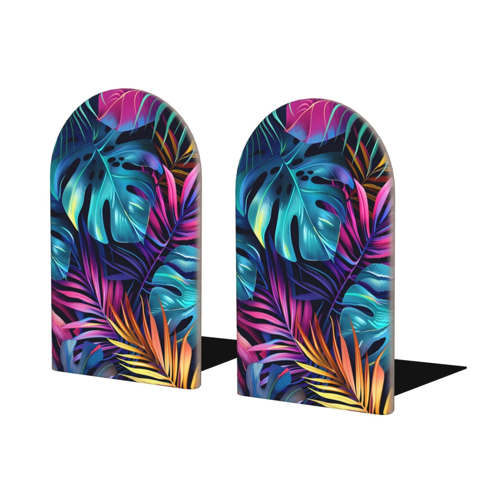 Lukts Colorful Tropical Leaves Print Wood Bookends,Non-Skid Bookend for ...