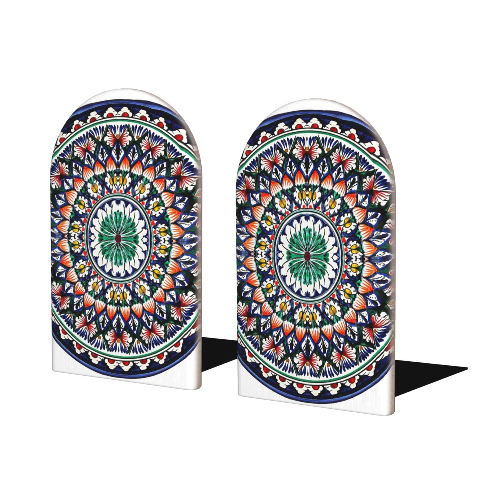 Lukts Colorful With Blue Oriental Print Wood Bookends,Non-Skid Bookend ...