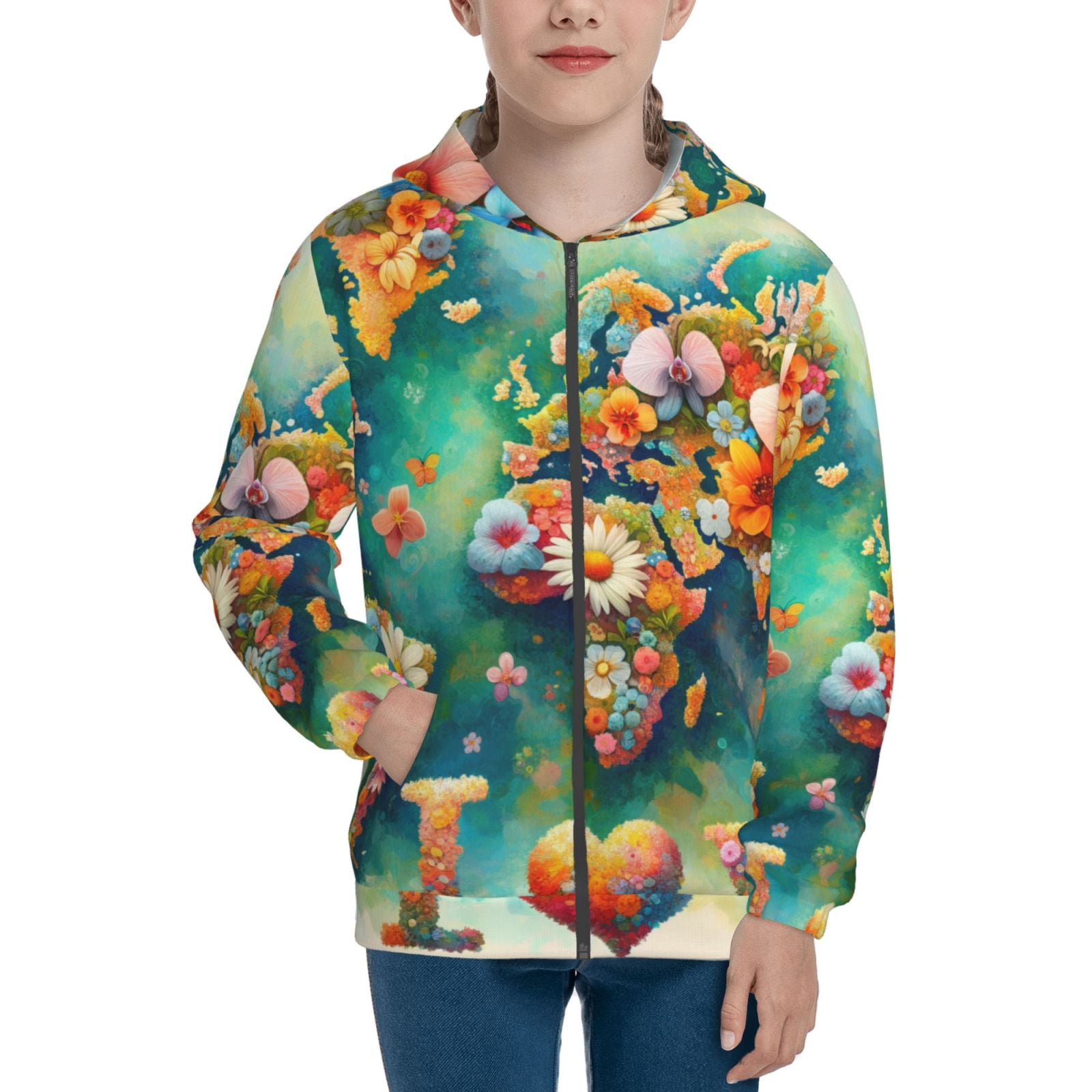 Lukts Colorful World Map Print Hoodies for Teenagers, Sweatshirt with ...