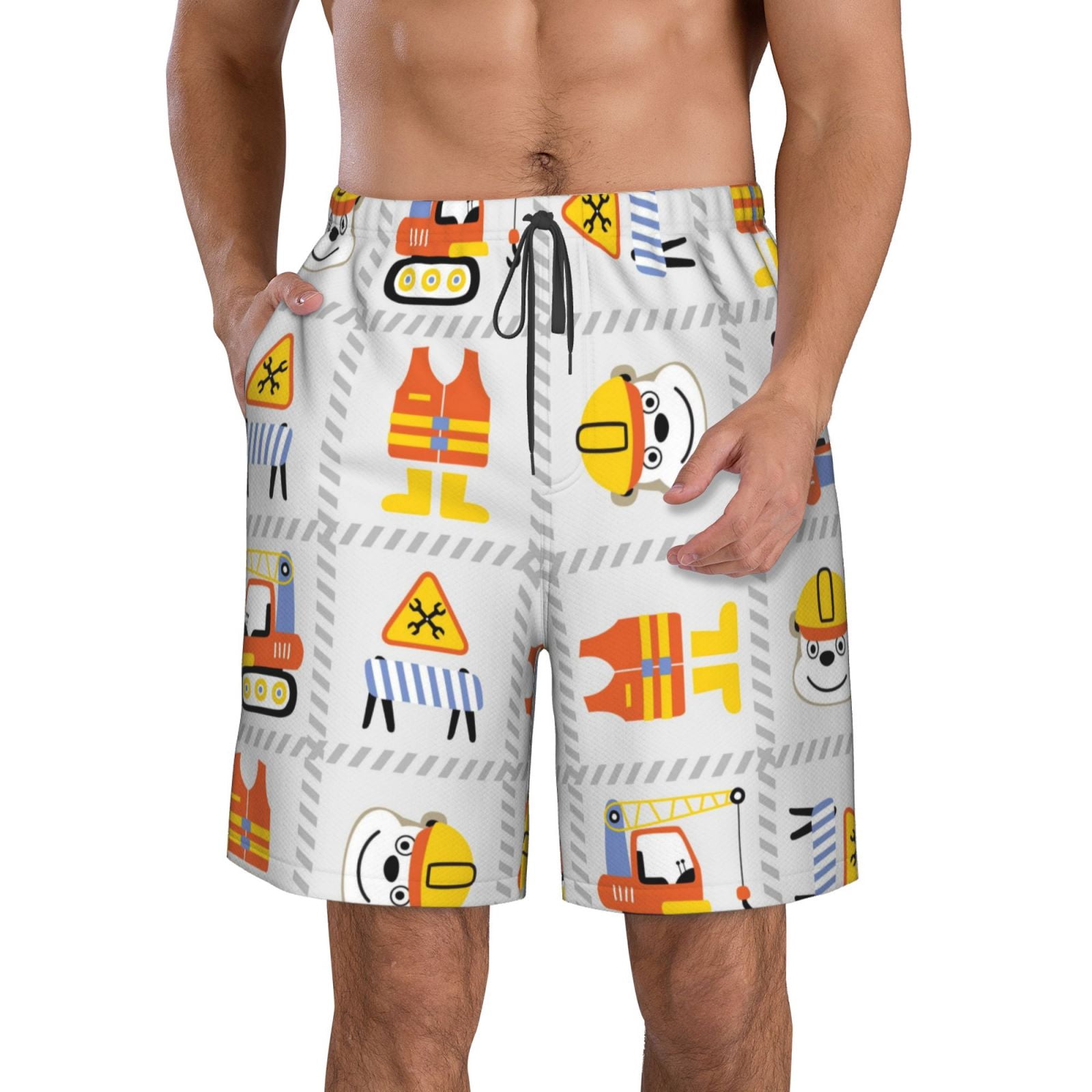 Lukts Construction Signs Mens Swim Trunks Quick Dry Swim Shorts With ...