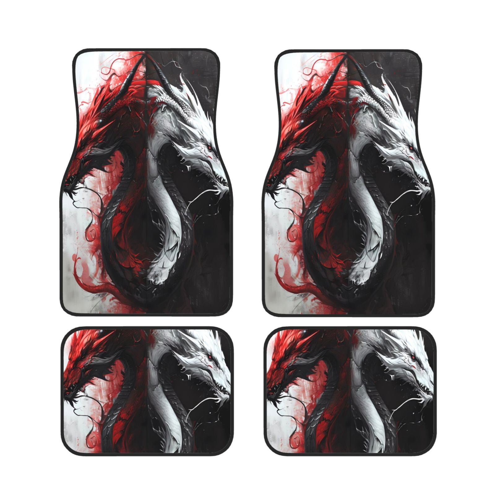 Lukts Cool Black And White Dragon Print Car Mats Set of 4, Carpet Floor ...
