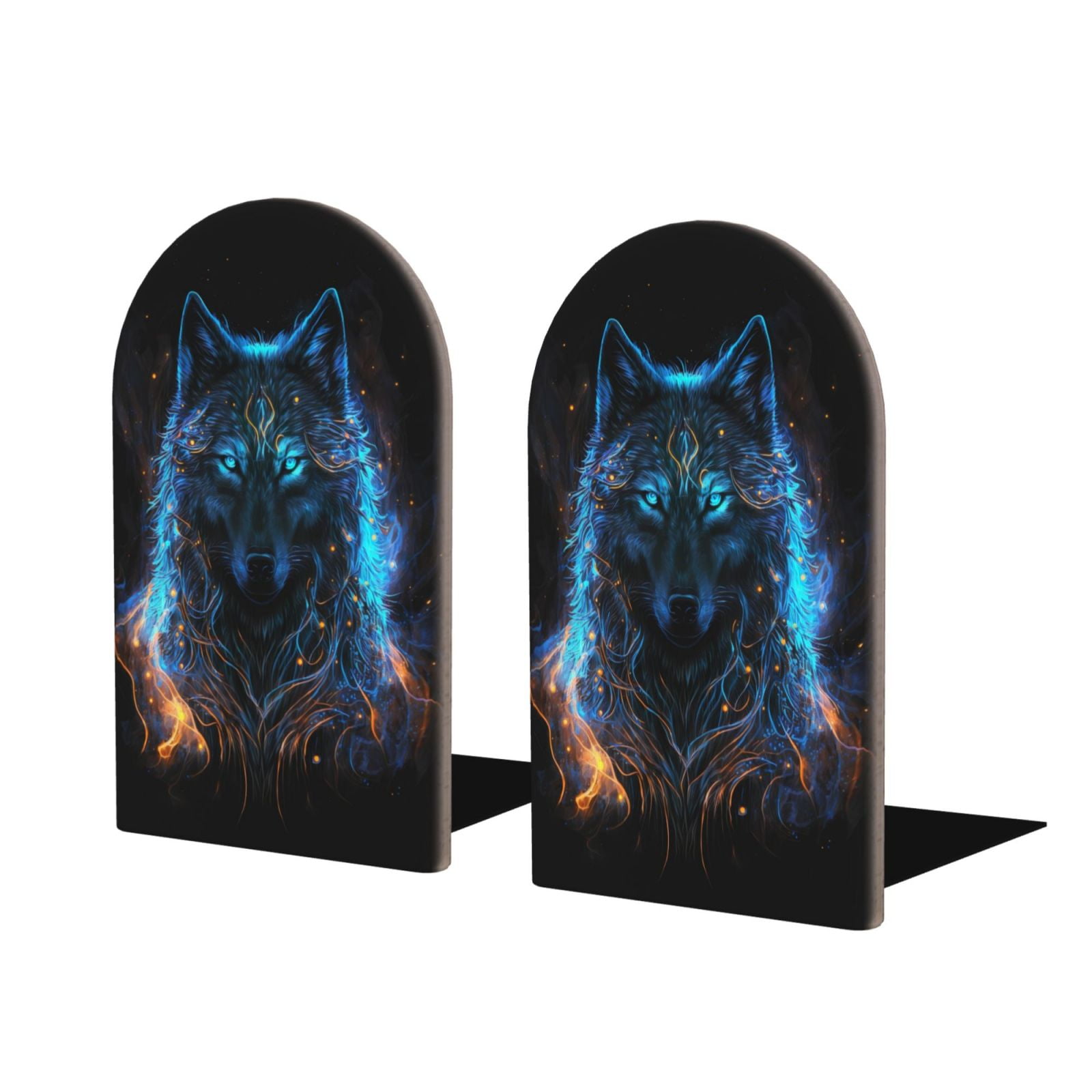 Lukts Cool Blue Light Wolf Print Wood Bookends,Non-Skid Bookend for ...