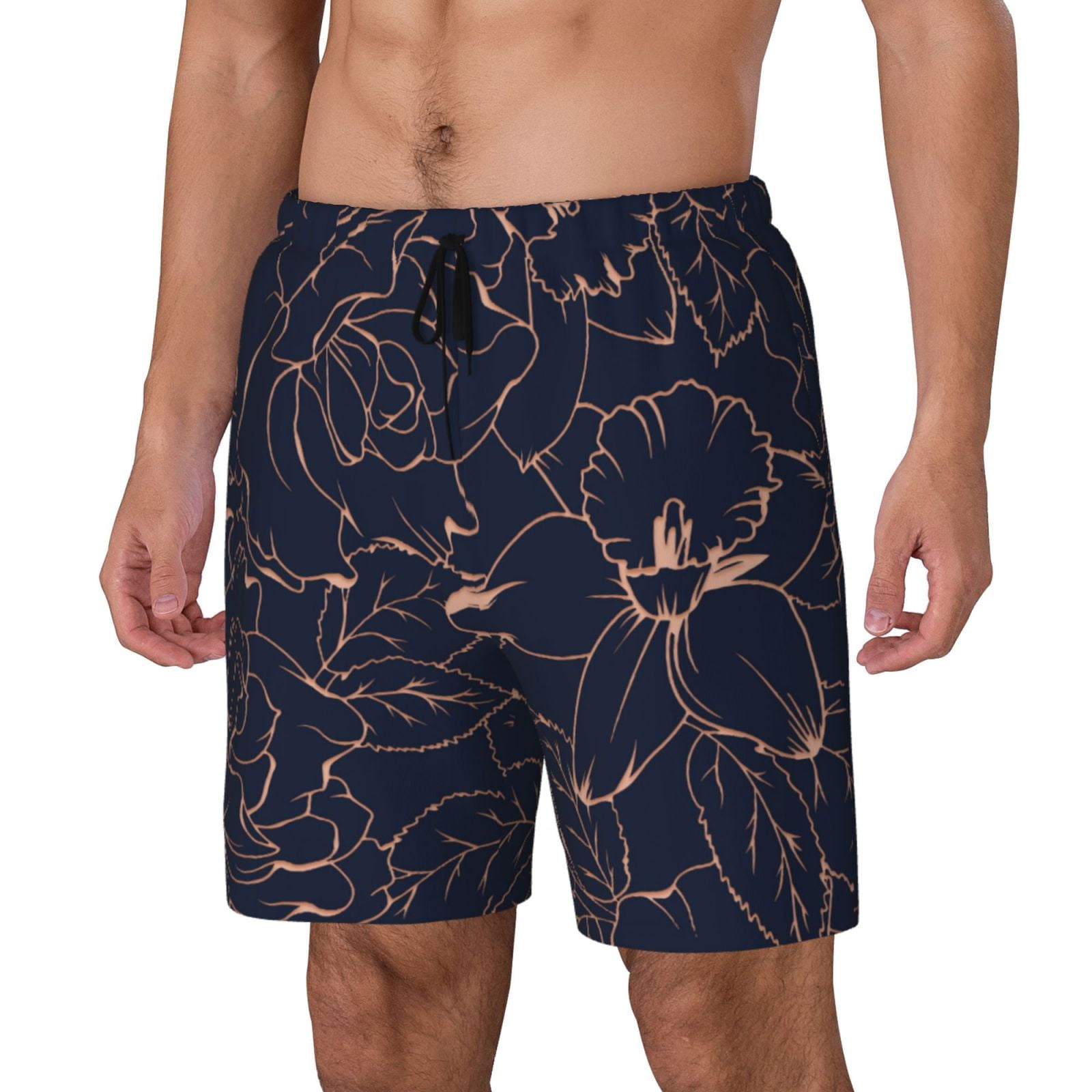 Lukts Copper-Gold Gloss Outline Flower print Mens Swim Trunks Swim ...