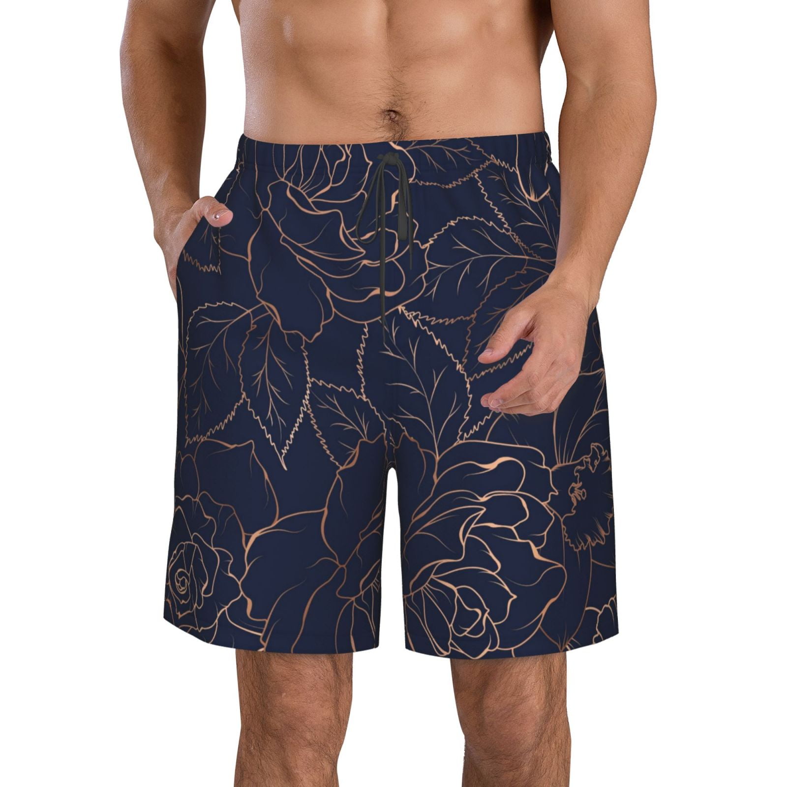 Lukts Copper-Gold Gloss Outline Navy Dark Blue Mens Swim Trunks Quick ...
